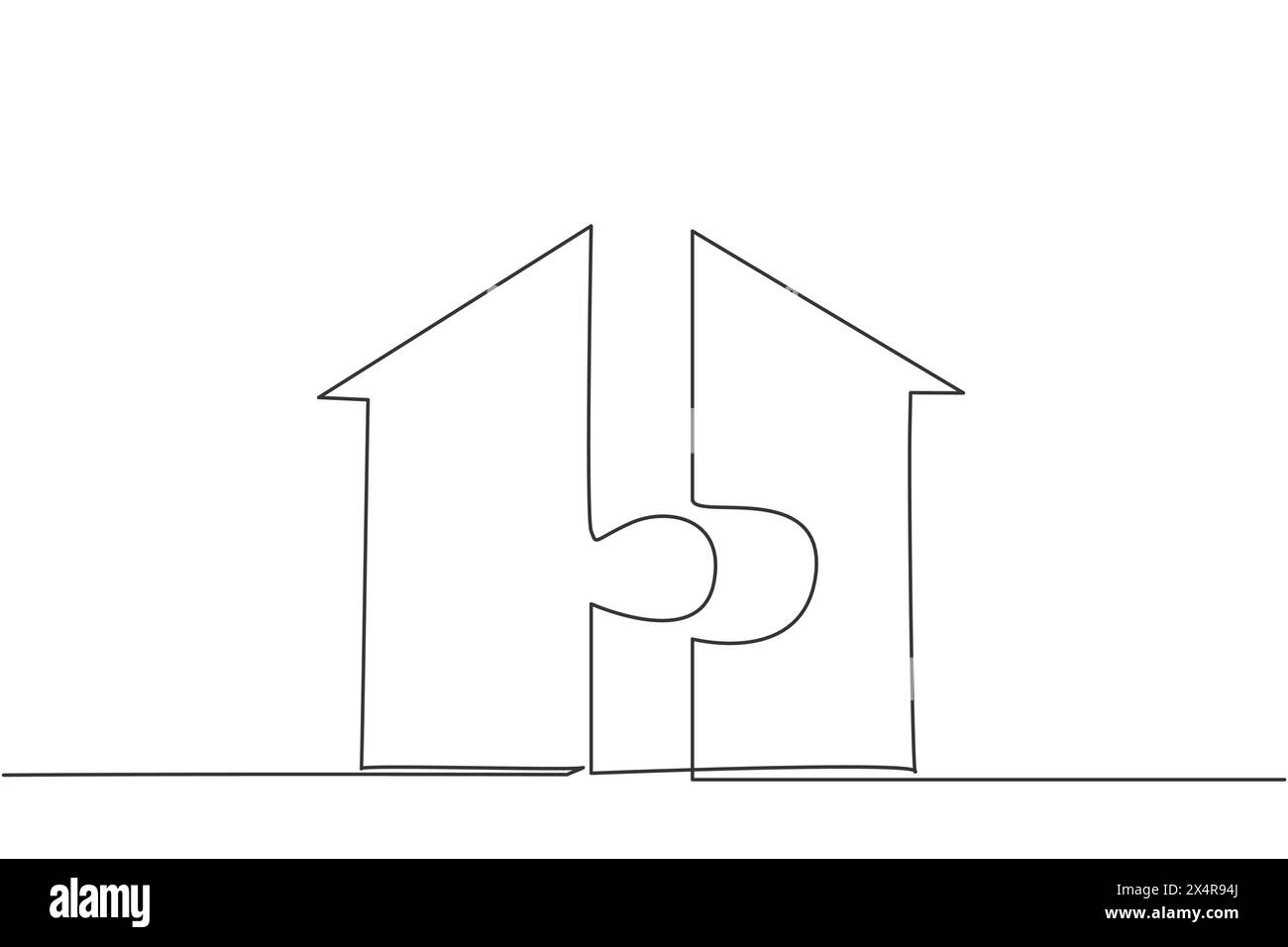Single one line drawing of puzzle piece form house building shape ...
