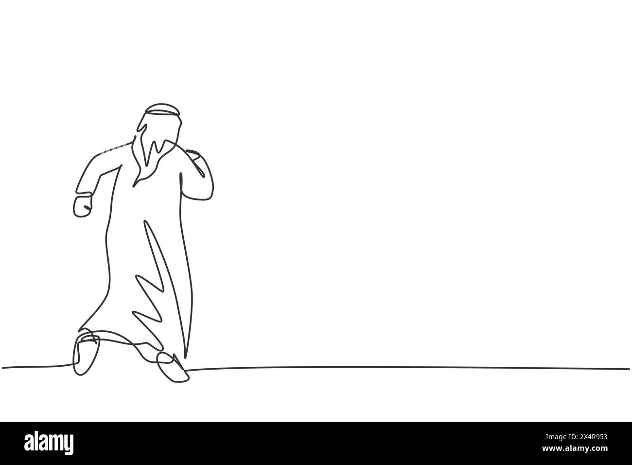Single one line drawing of young Arabic businessman running fast to ...