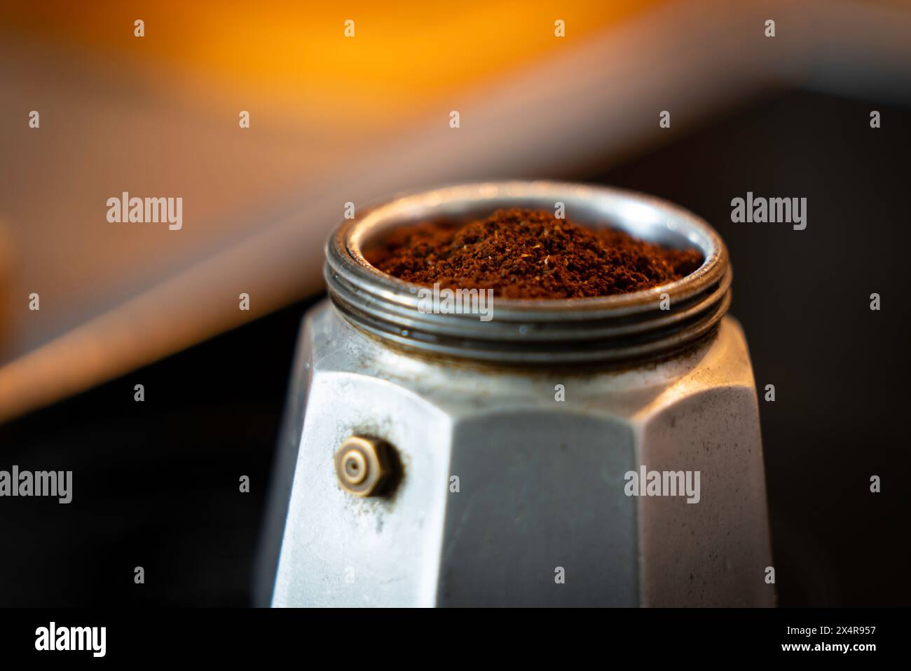 Making a white coffee with an Italian mocha Stock Photo - Alamy