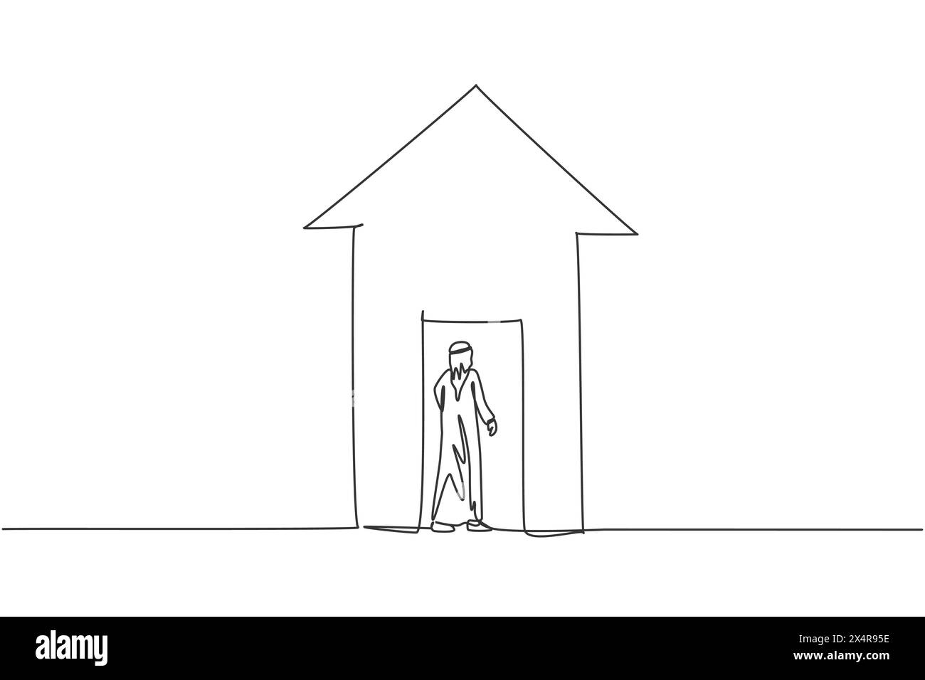 Single continuous line drawing of young Arabic businessman enter into ...