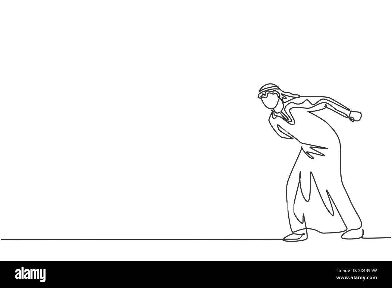 Single continuous line drawing of young Arab businessman walking with ...