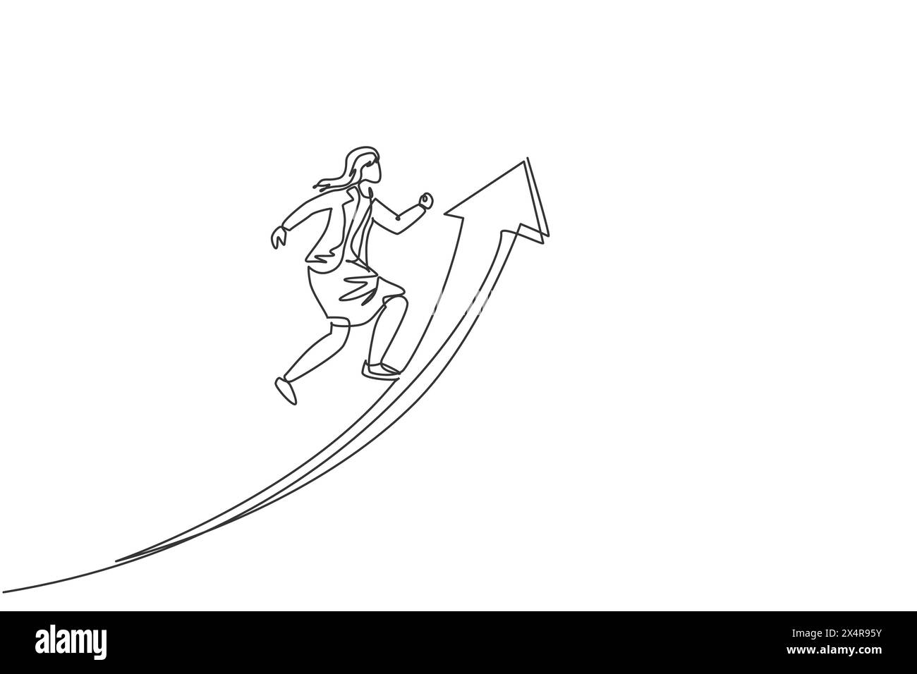 Single continuous line drawing young female manager jumping high up ...