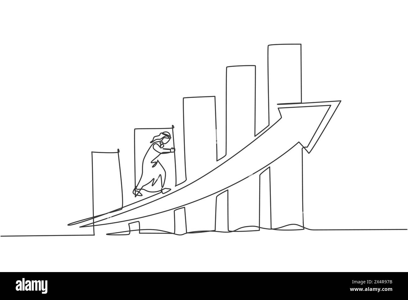 Single one line drawing of young Arabic businessman running climb the ...