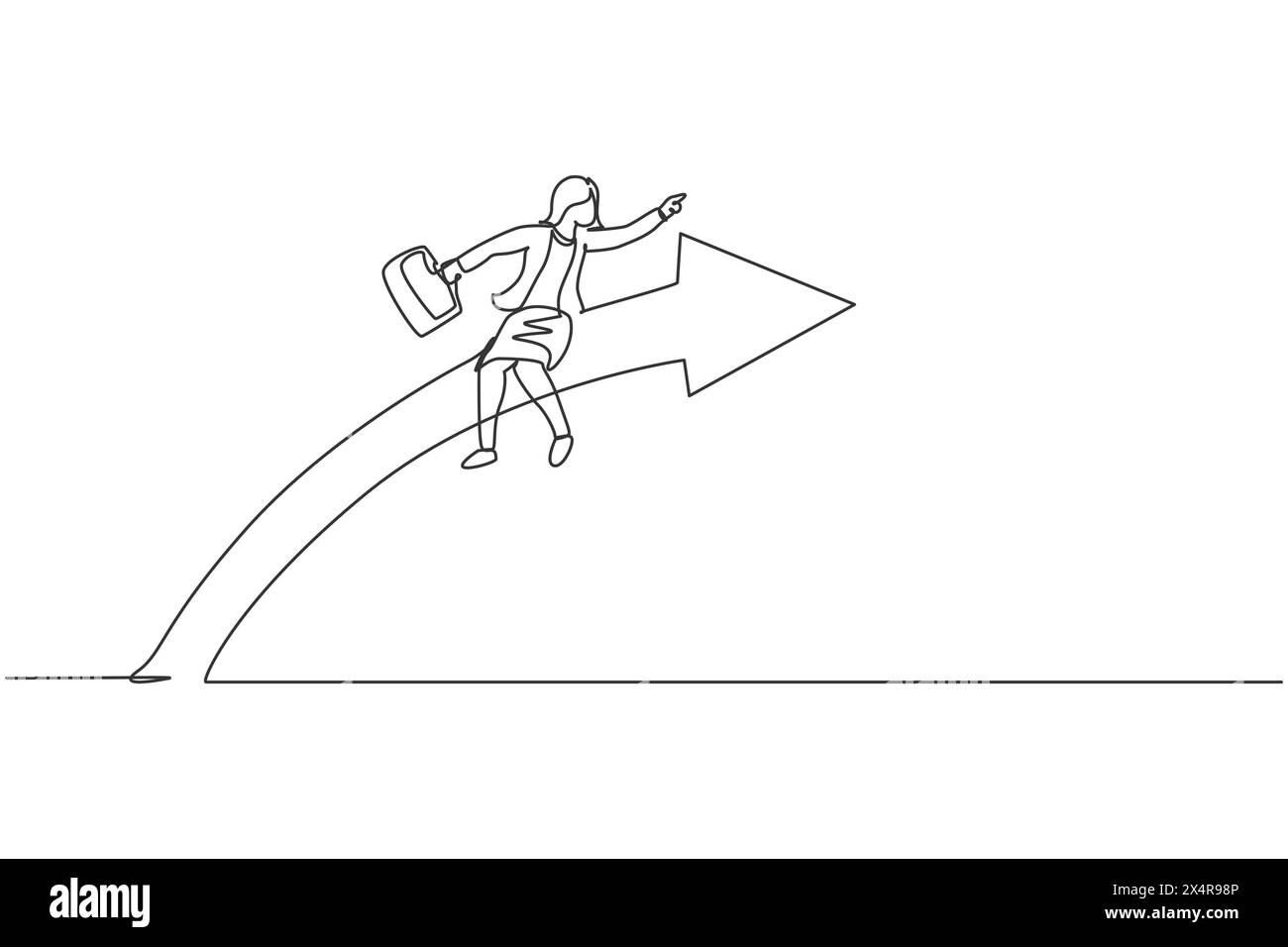 Single one line drawing of young smart business woman flying ride ...