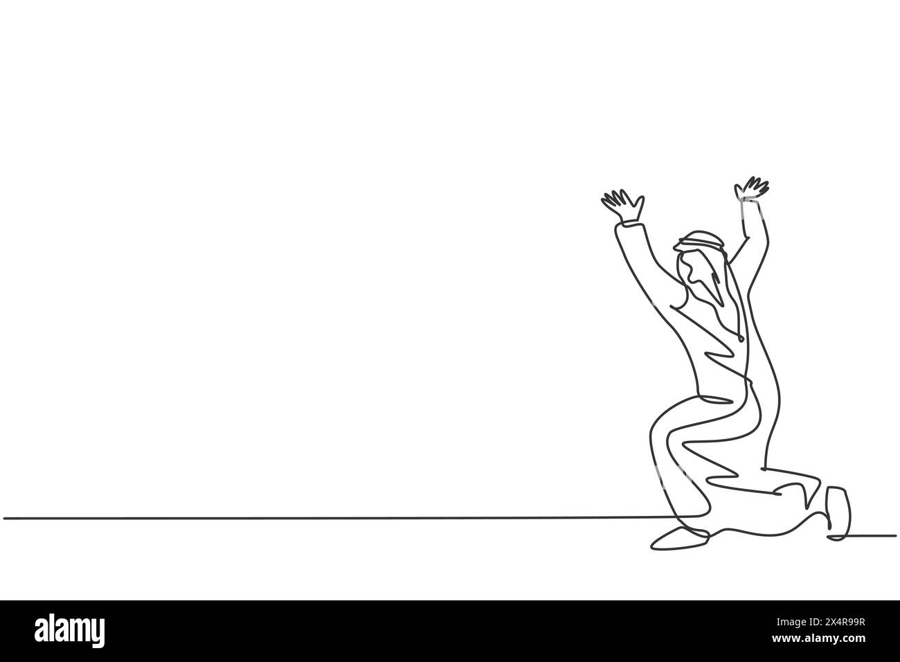 Single continuous line drawing of young Arabian businessman pose ...