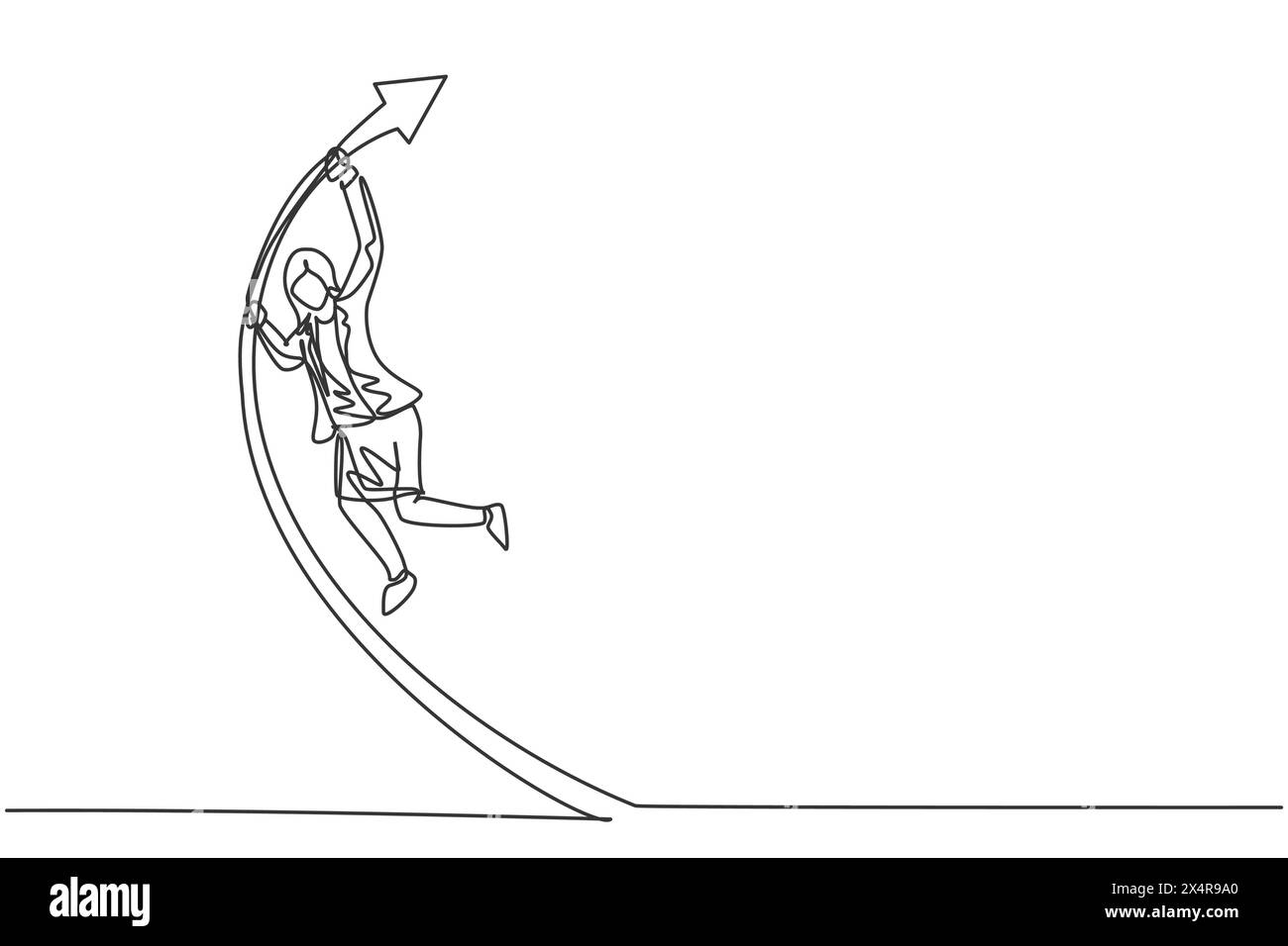 Single continuous line drawing of young female manager pole vault ...