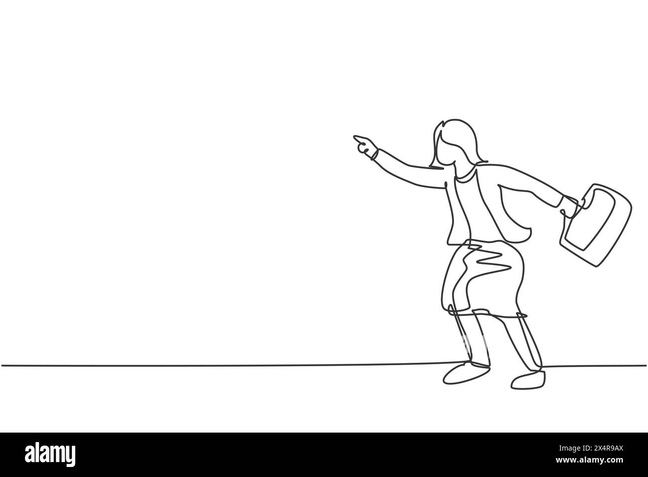 Continuous one line drawing of young angry female worker pointing ...