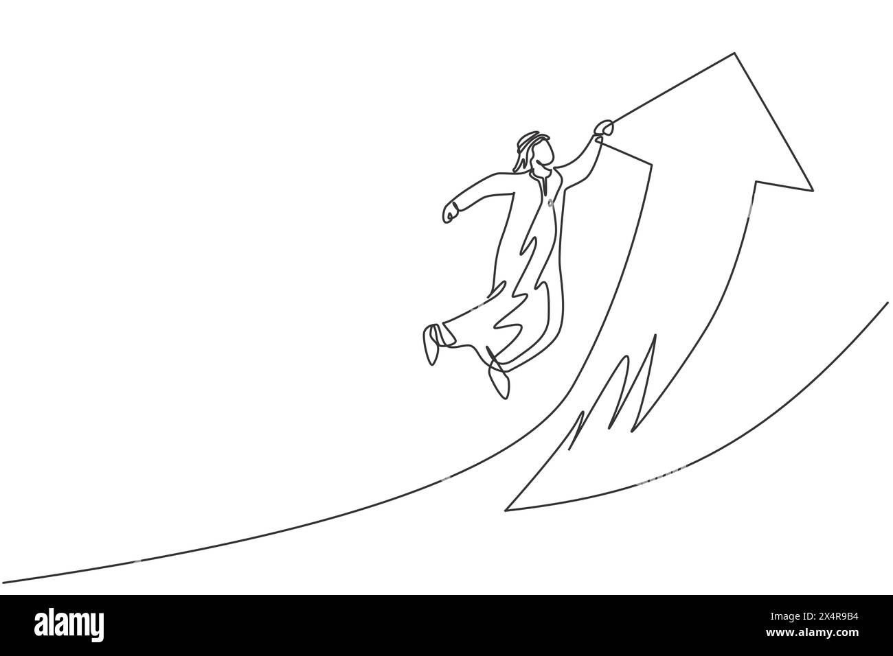 Continuous one line drawing young Arab handsome male worker holding on ...