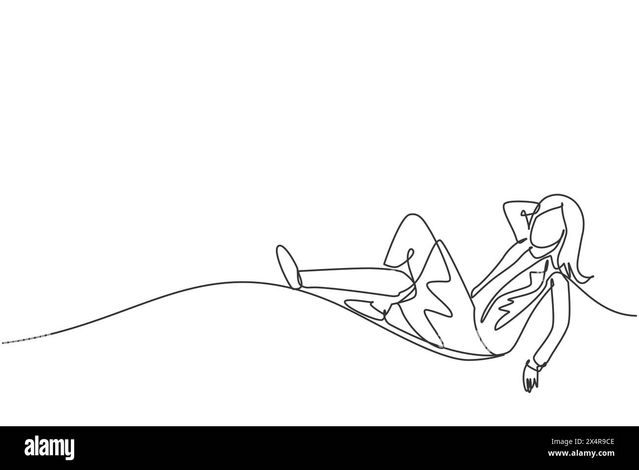 Continuous one line drawing young female investor sleeping relax at ...