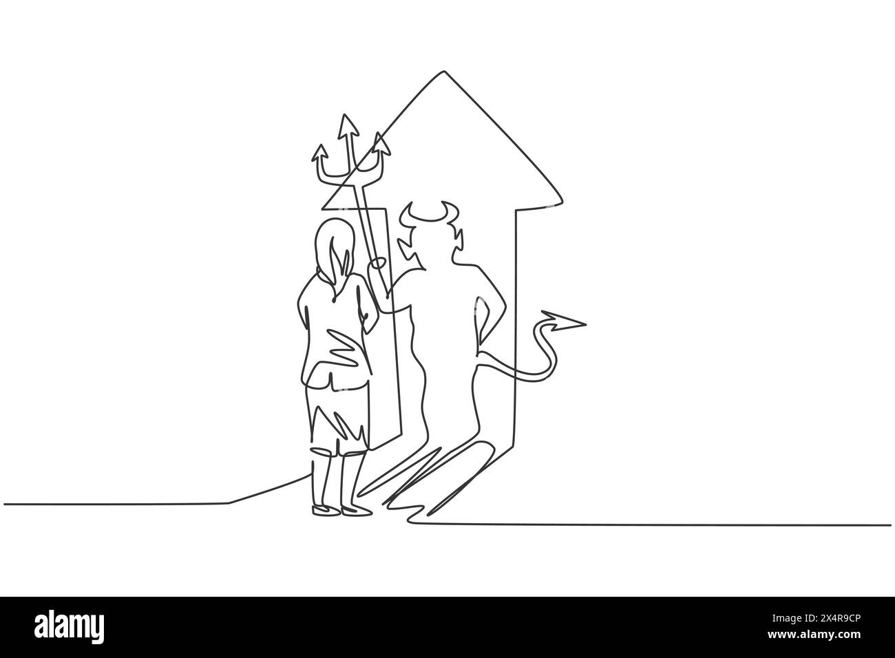 Continuous one line drawing of young female entrepreneur facing her ...