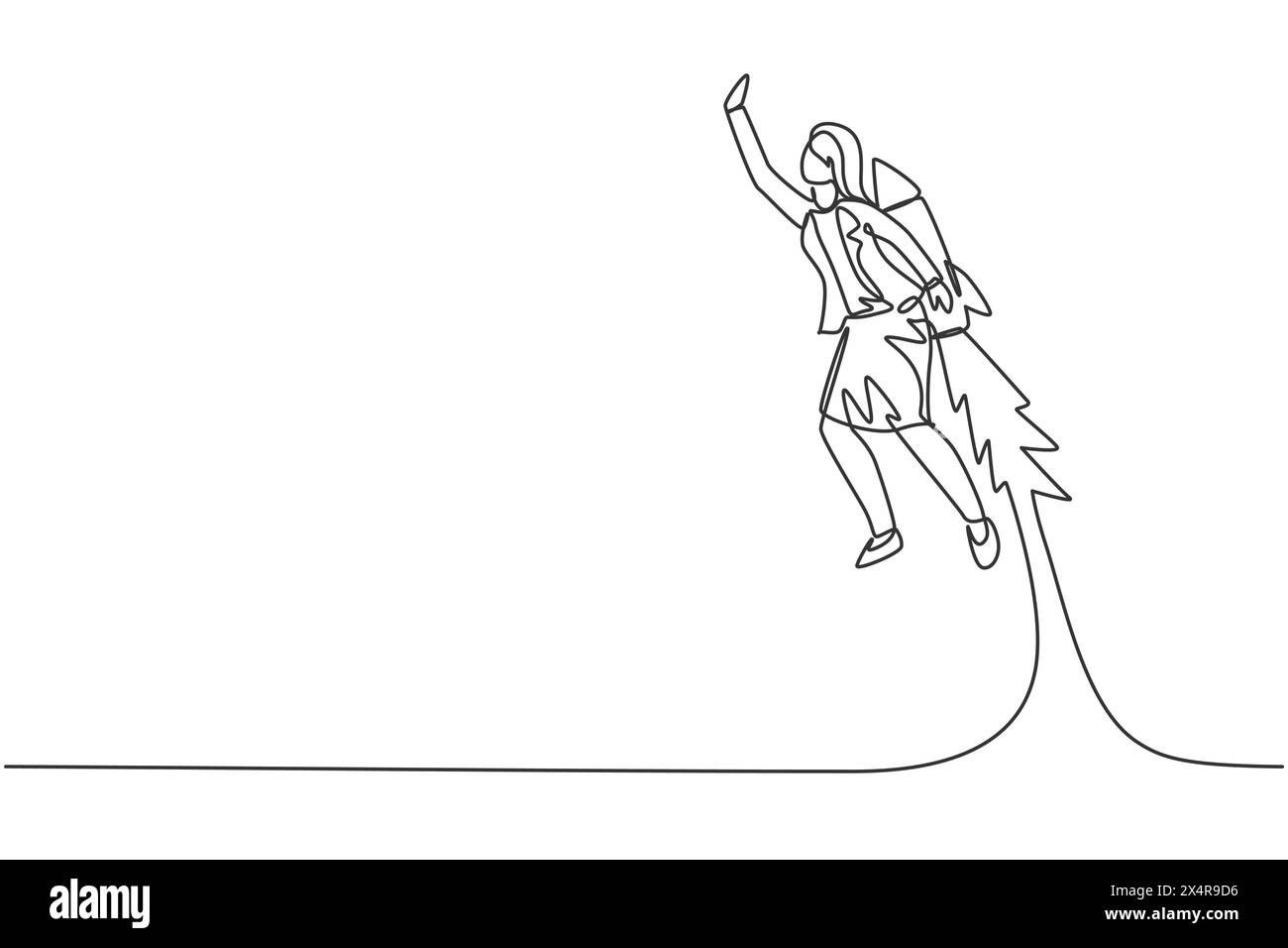 Single one line drawing of young smart business woman flying high using ...