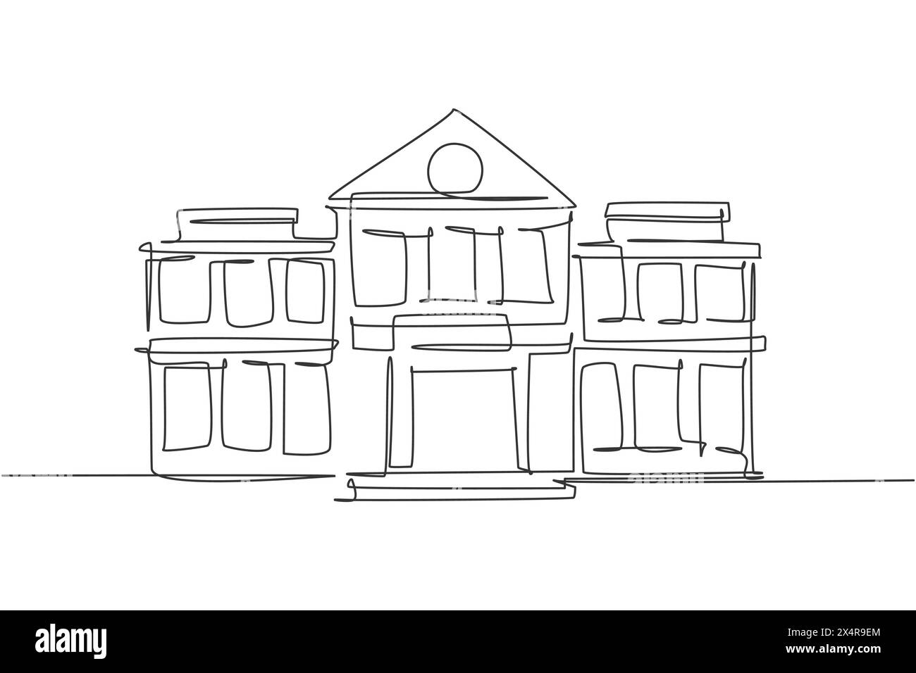 Single continuous line drawing of second story elementary school ...