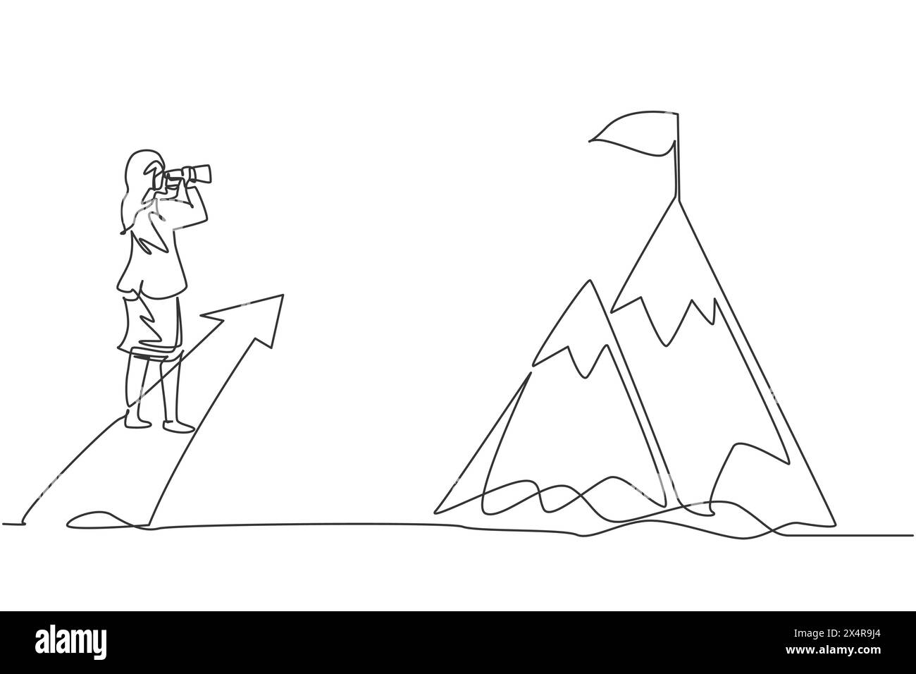 Single one line drawing of young smart businesswoman looking goal ...