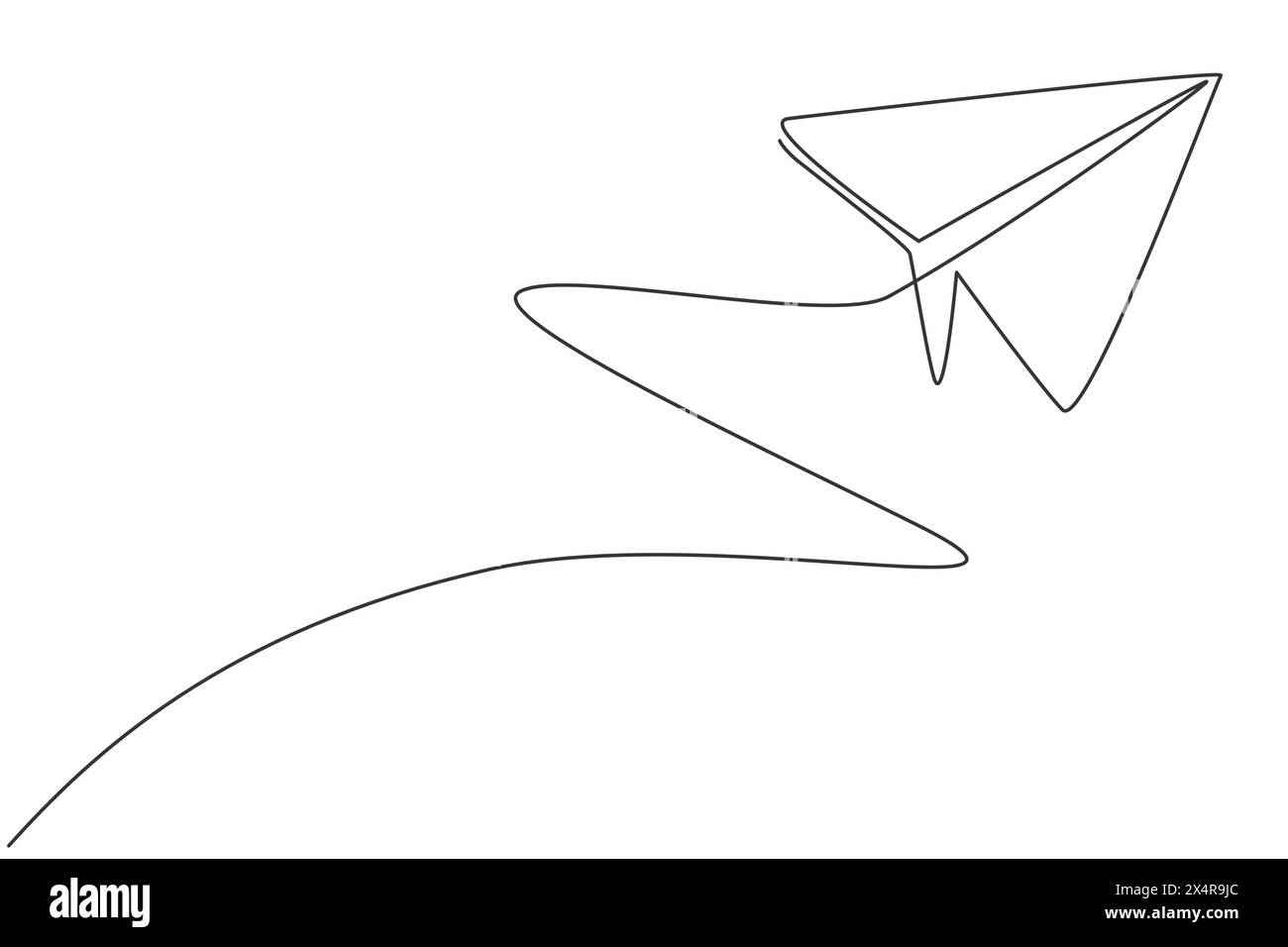 Single continuous line drawing of flying paper airplane on the sky ...