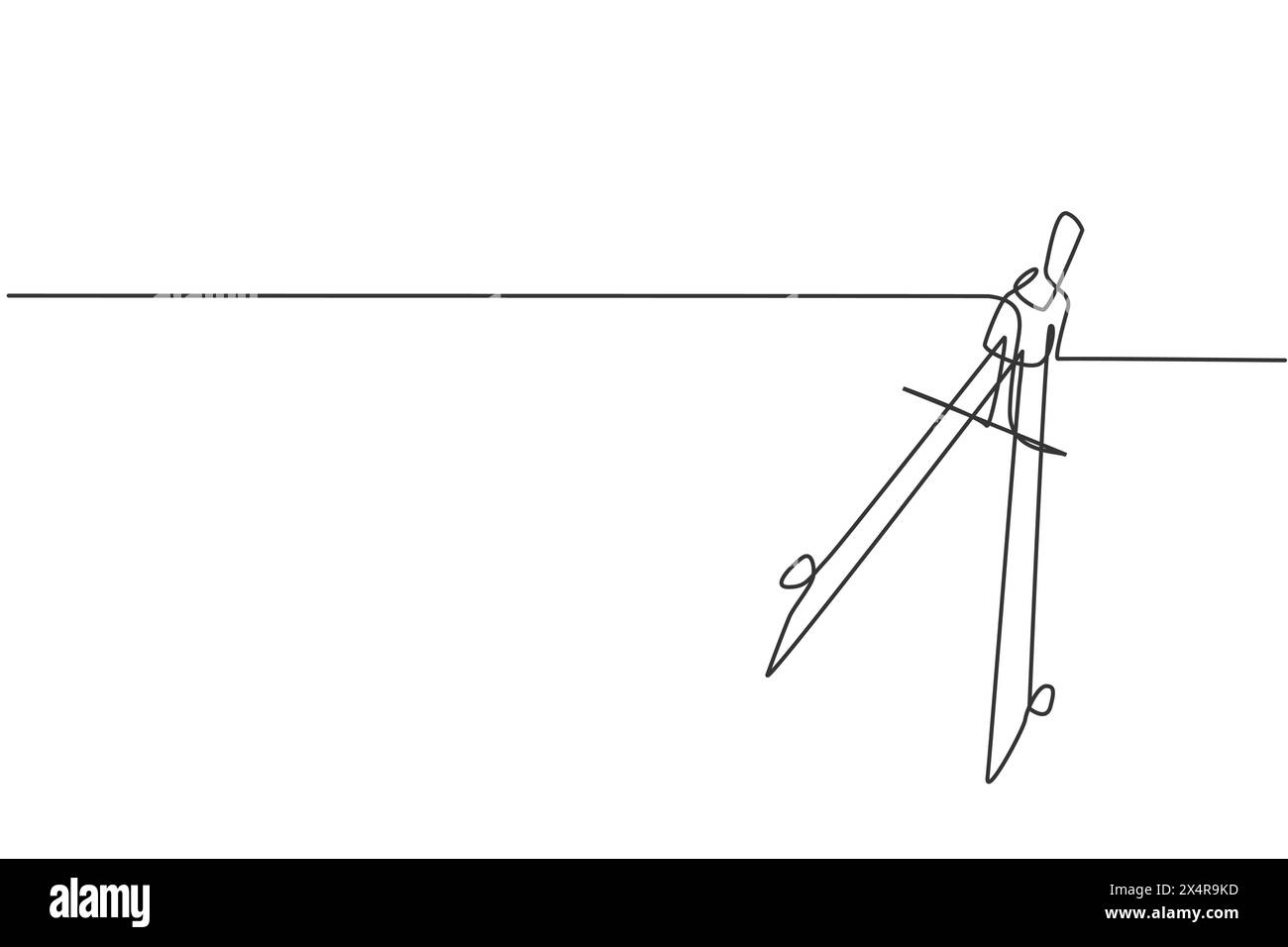 Single continuous line drawing of springbow compass for drawing circle ...