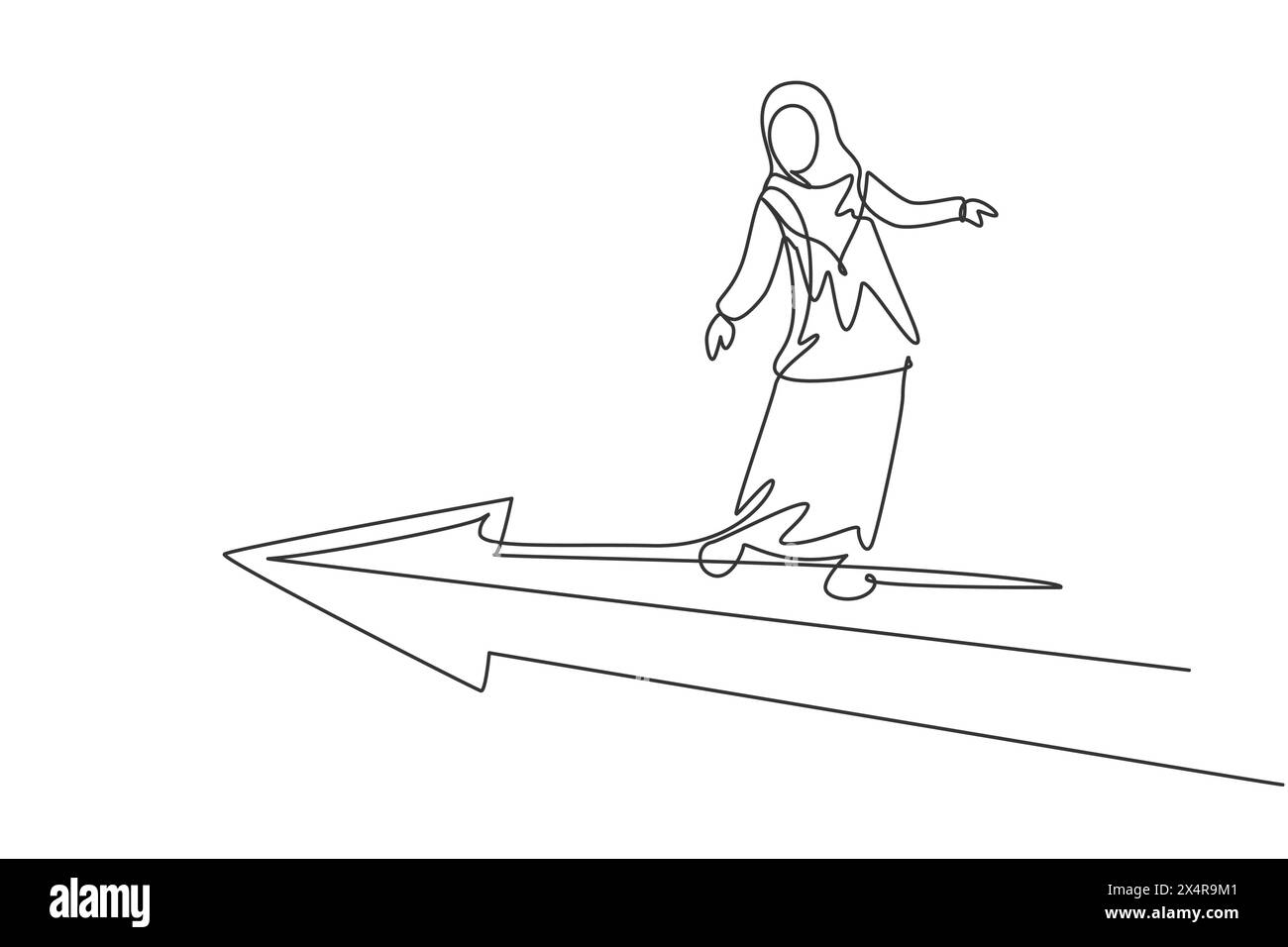 Single continuous line drawing of young professional female Arab ...