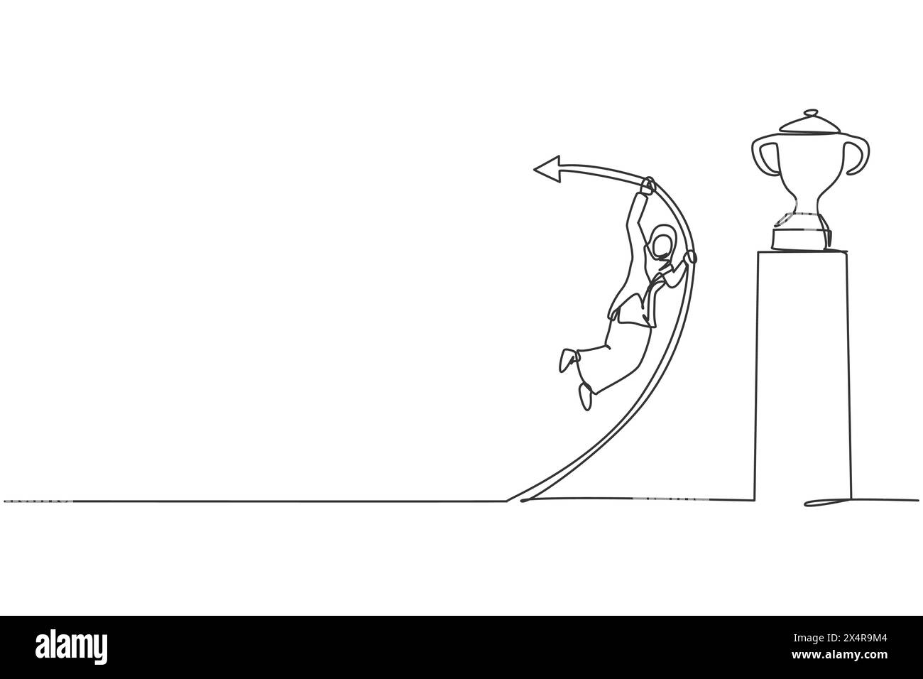 Single continuous line drawing young professional female Arab ...