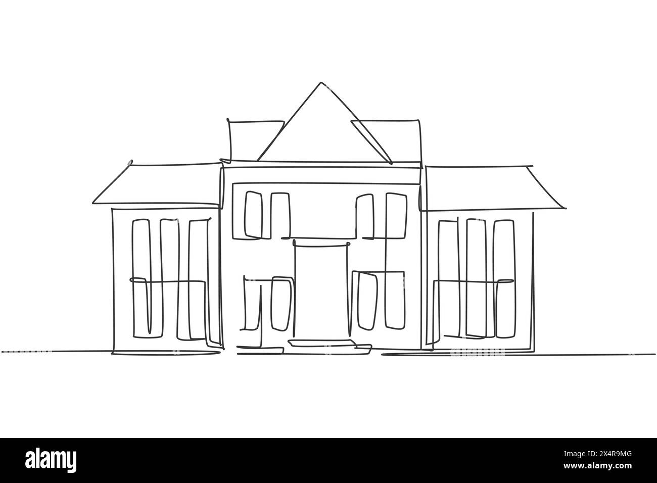 Single one line drawing of luxury elementary school building exterior ...