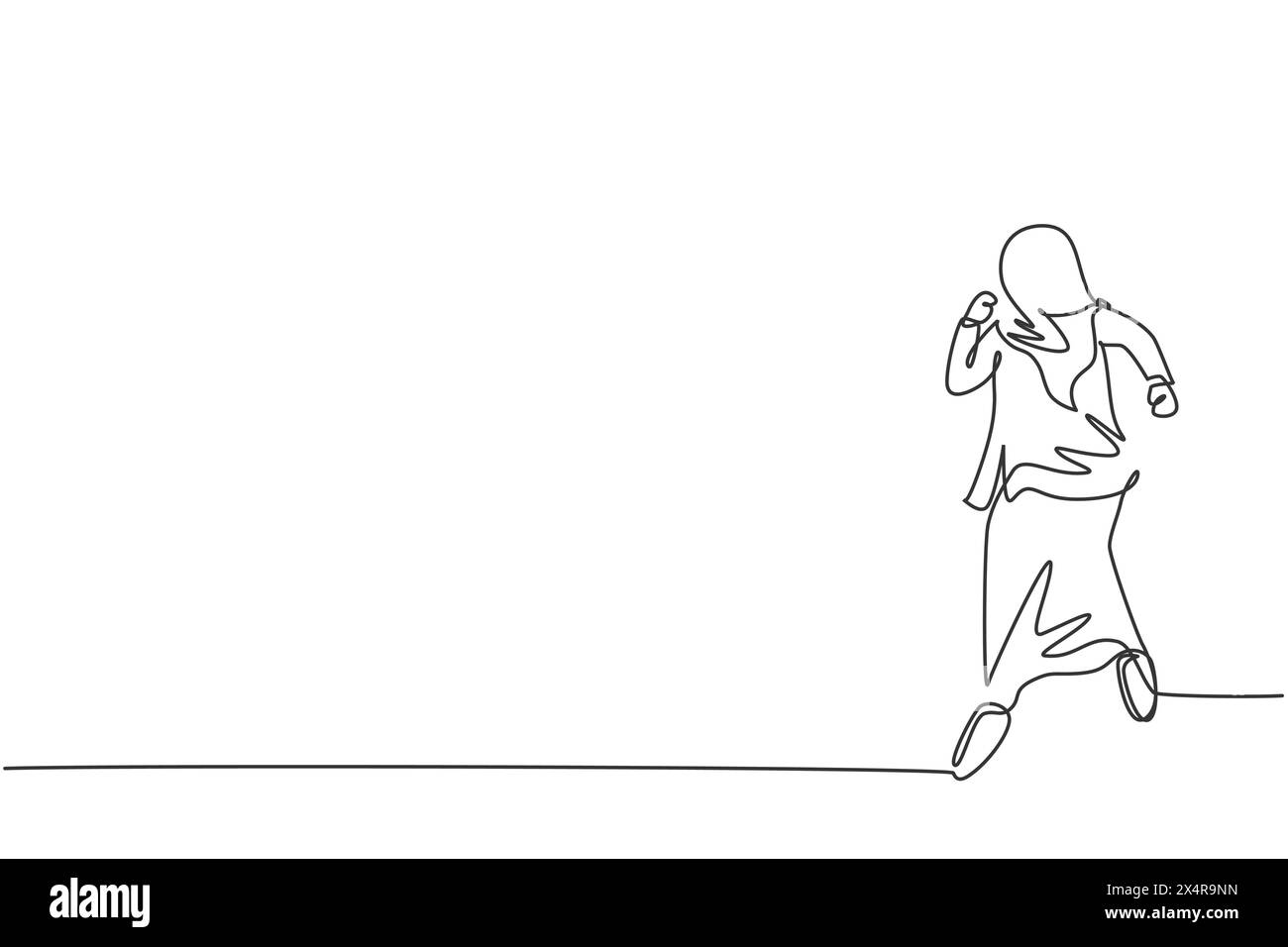 Single one line drawing of young sporty Arab business woman running ...