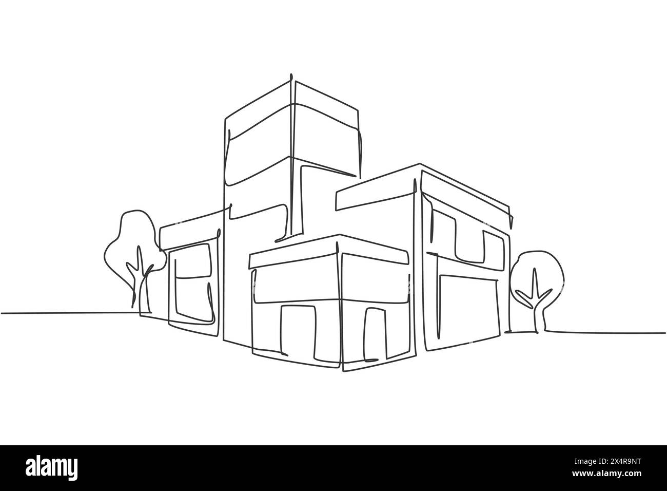 Single continuous line drawing luxury house building at big city. Home ...