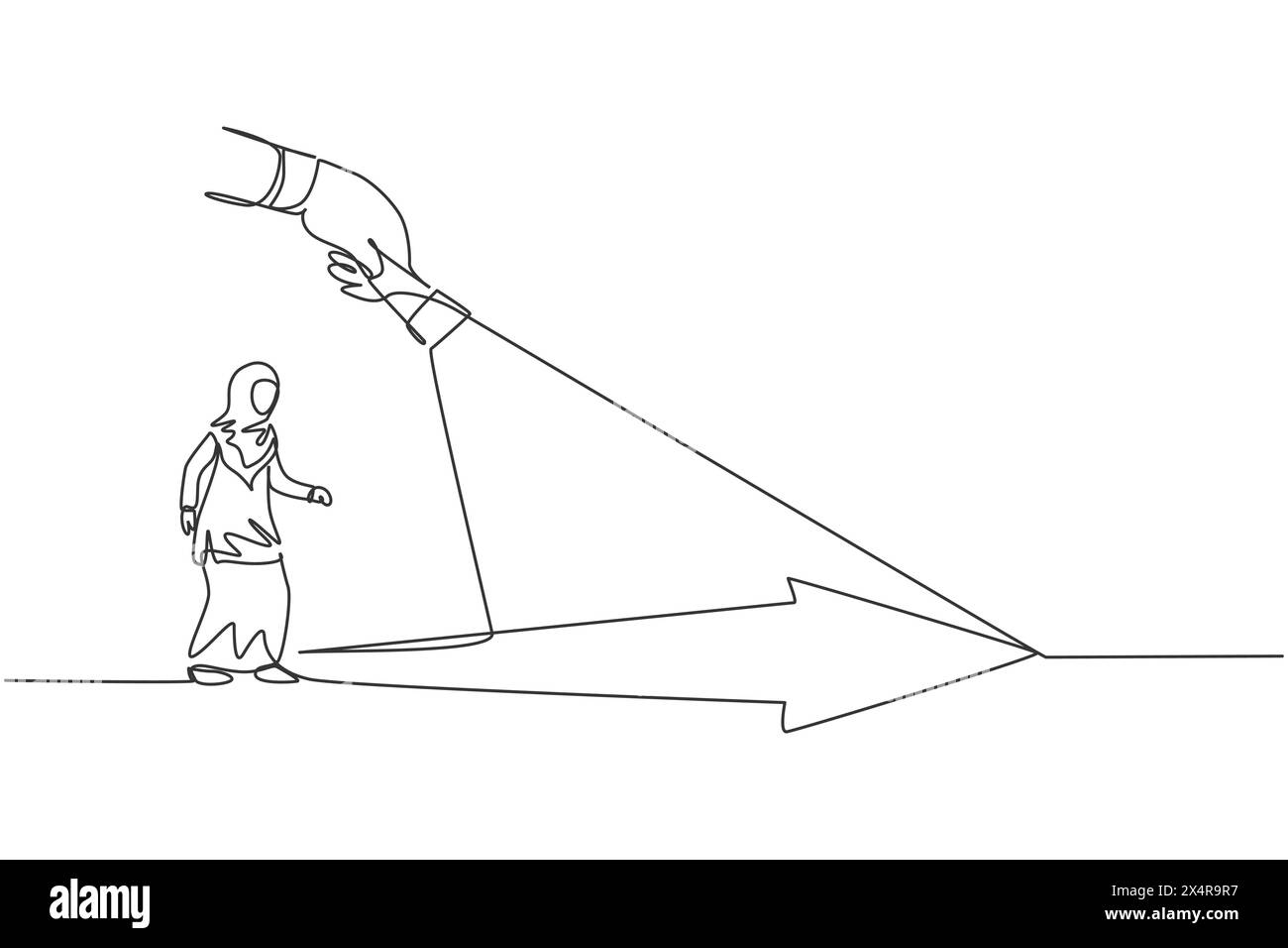 Single continuous line drawing young professional female Arab ...