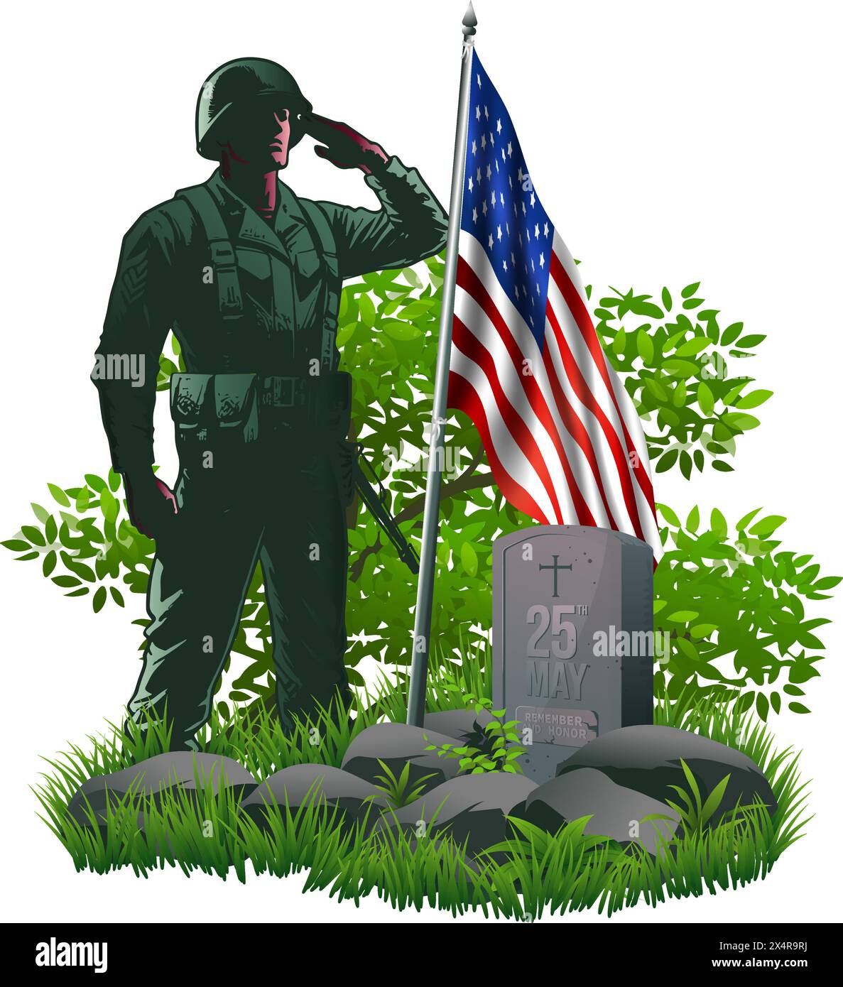 Military Soldiers With American Flag Clip Art A Cartoon Illustration