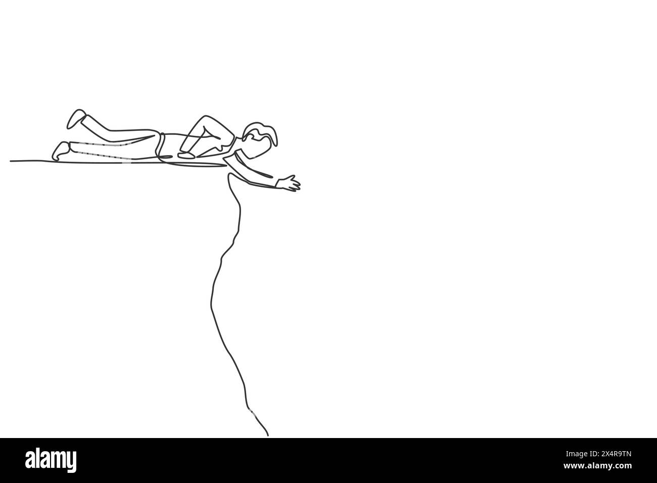 Single continuous line drawing young business man lay down on edge ...