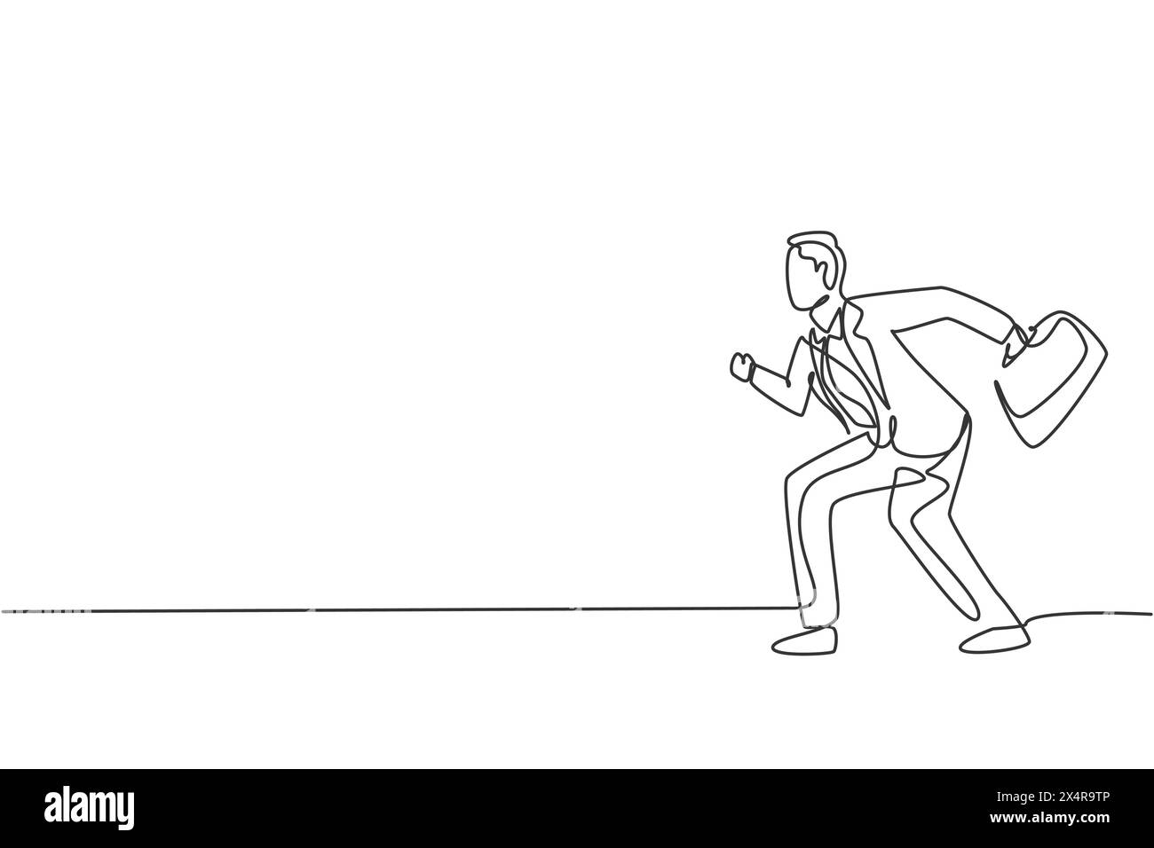Continuous one line drawing of young male worker ready to sprint to win ...