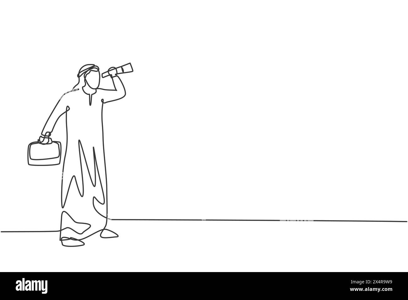 Single continuous line drawing young Arab business man forecast market ...