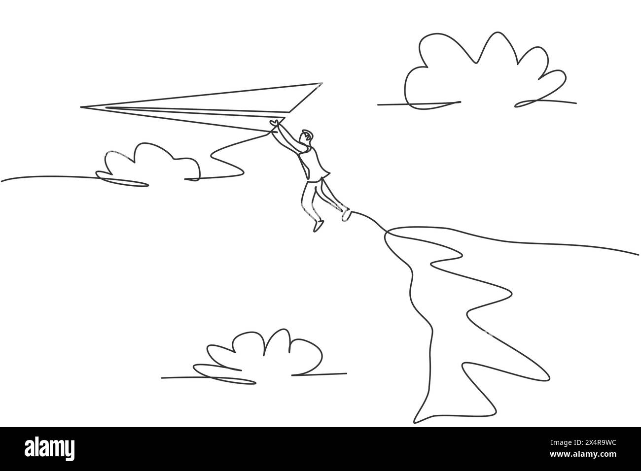 Single continuous line drawing young businessman jumping from cliff ...