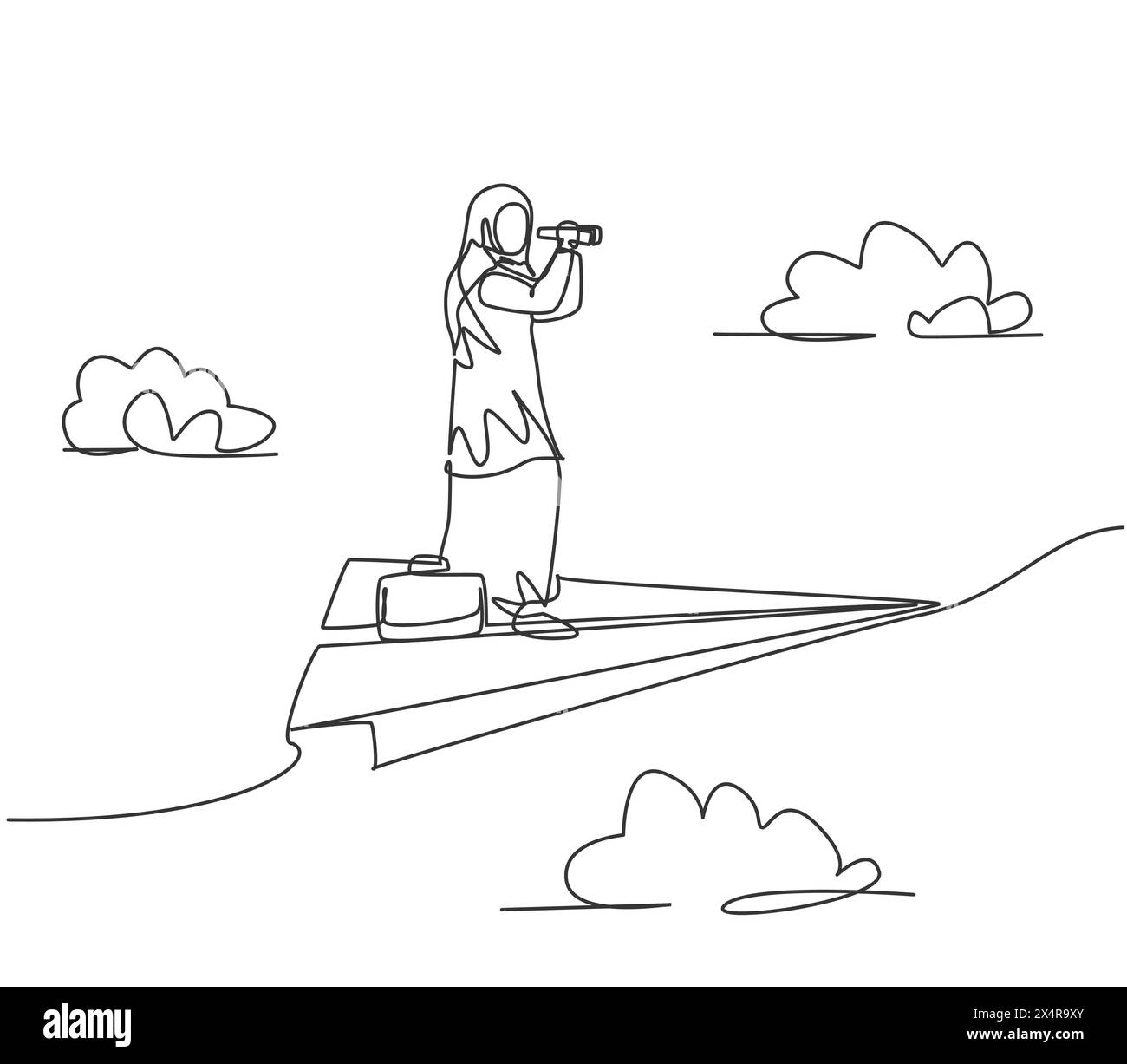 Single one line drawing of young Arab business woman searching business ...