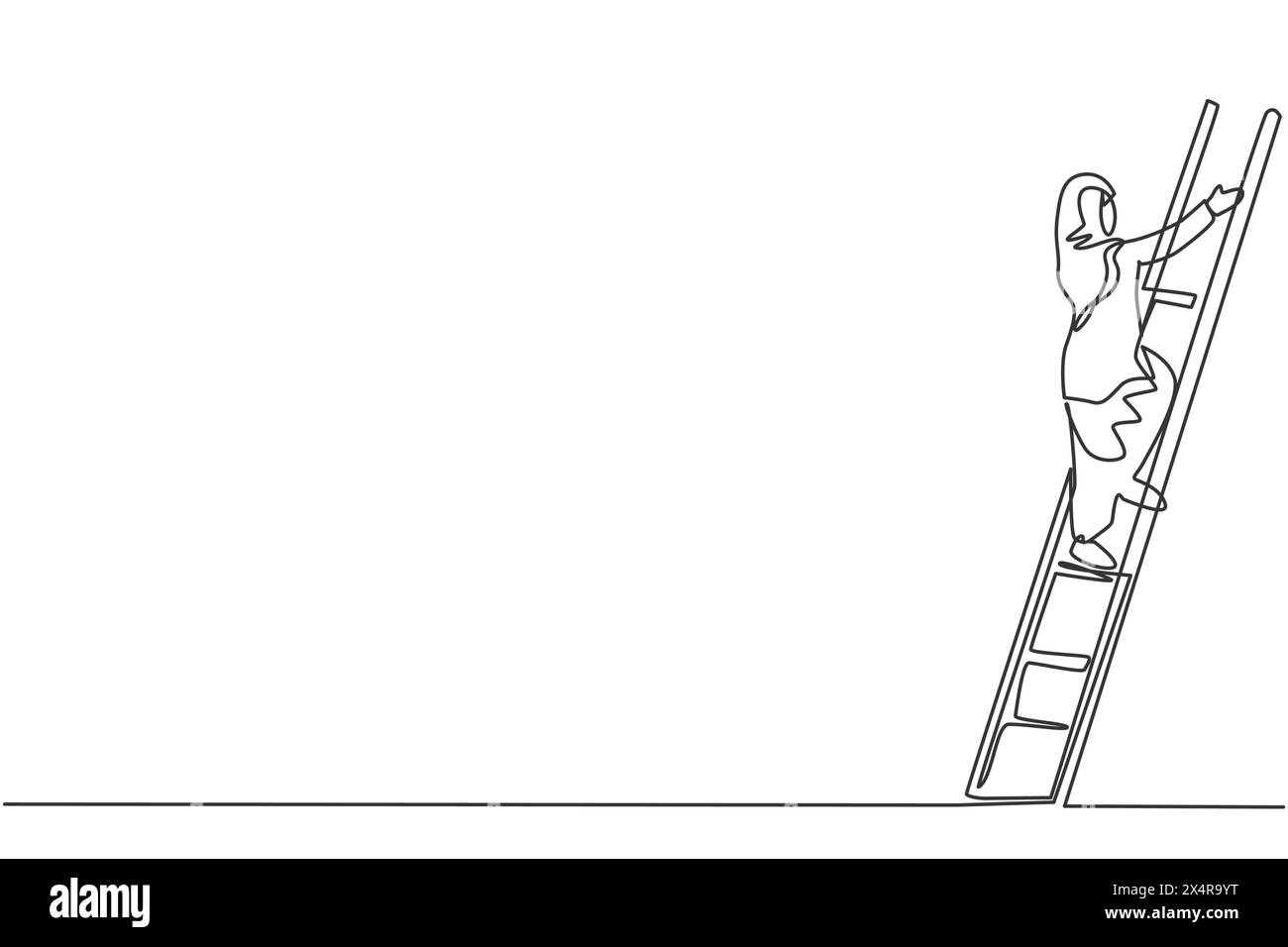 Single one line drawing of young smart Arab business woman climb the ...