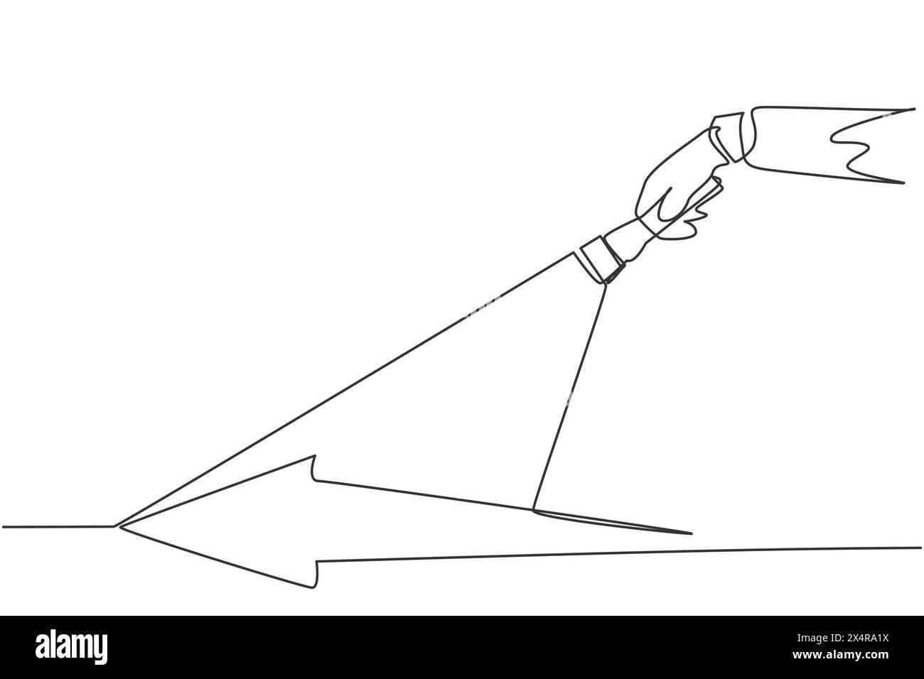 Single one line drawing of young smart male employee light the arrow ...