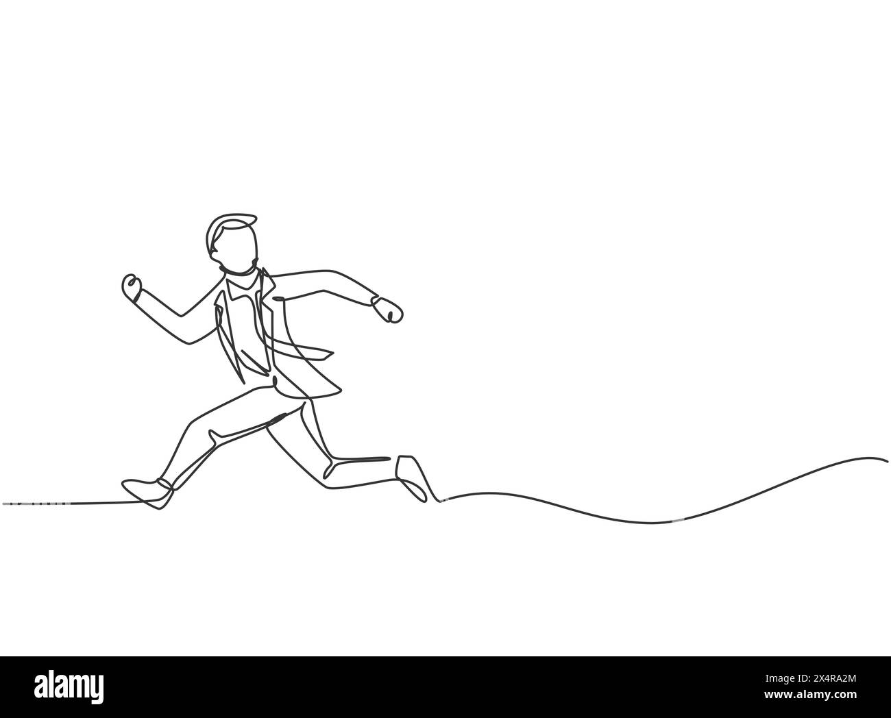 Single one line drawing of young business man running chased by work ...