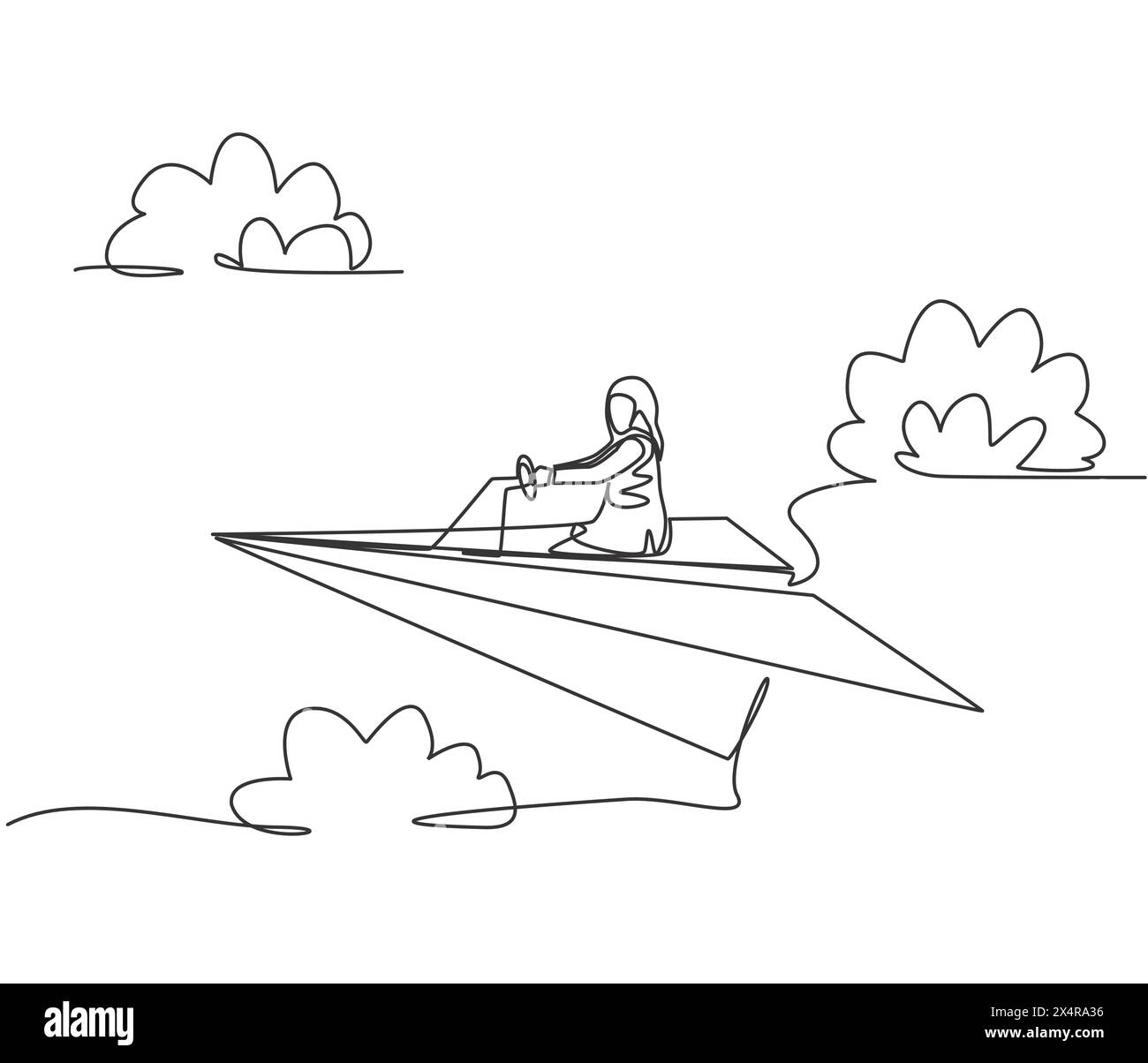 Single continuous line drawing young Arab business woman sitting and ...