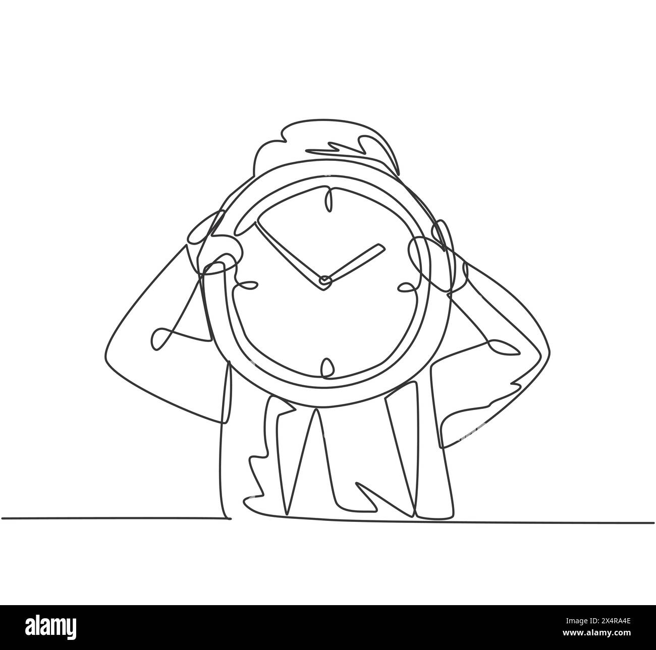 Single continuous line drawing young business man holding giant analog ...