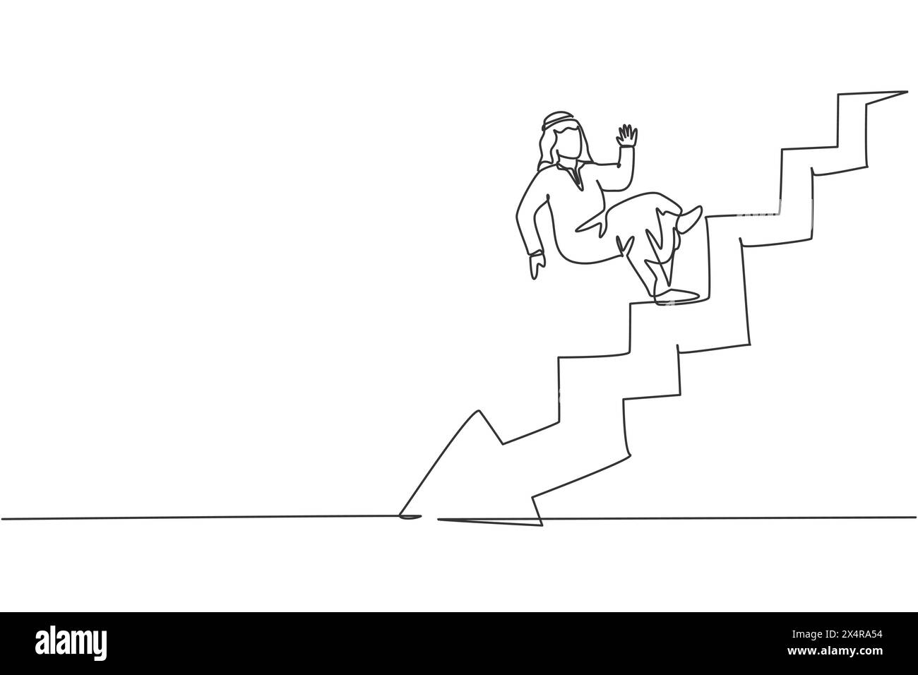 Single one line drawing of young Arabic businessman falling from stairs ...
