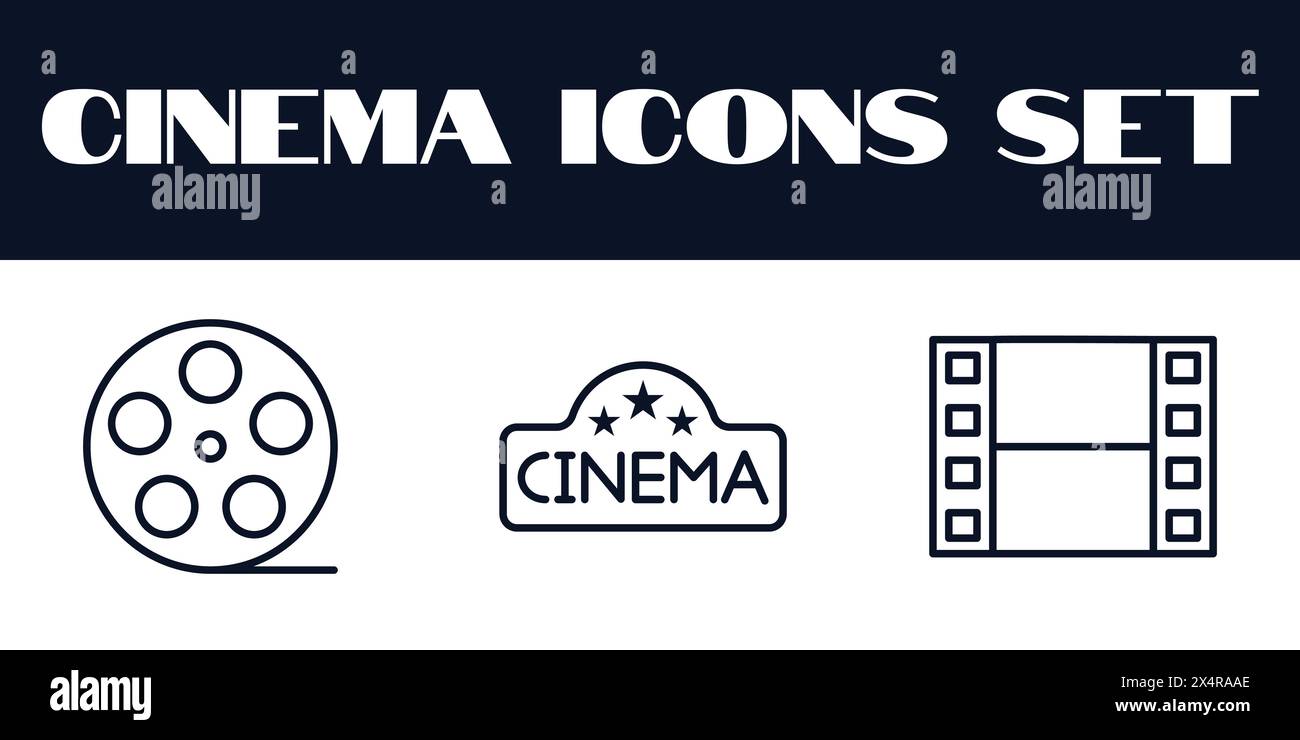 Film Cinema Icons Set Vector. Film Cinema Line Icons illustration. Movie Cinema Stock Vector ...