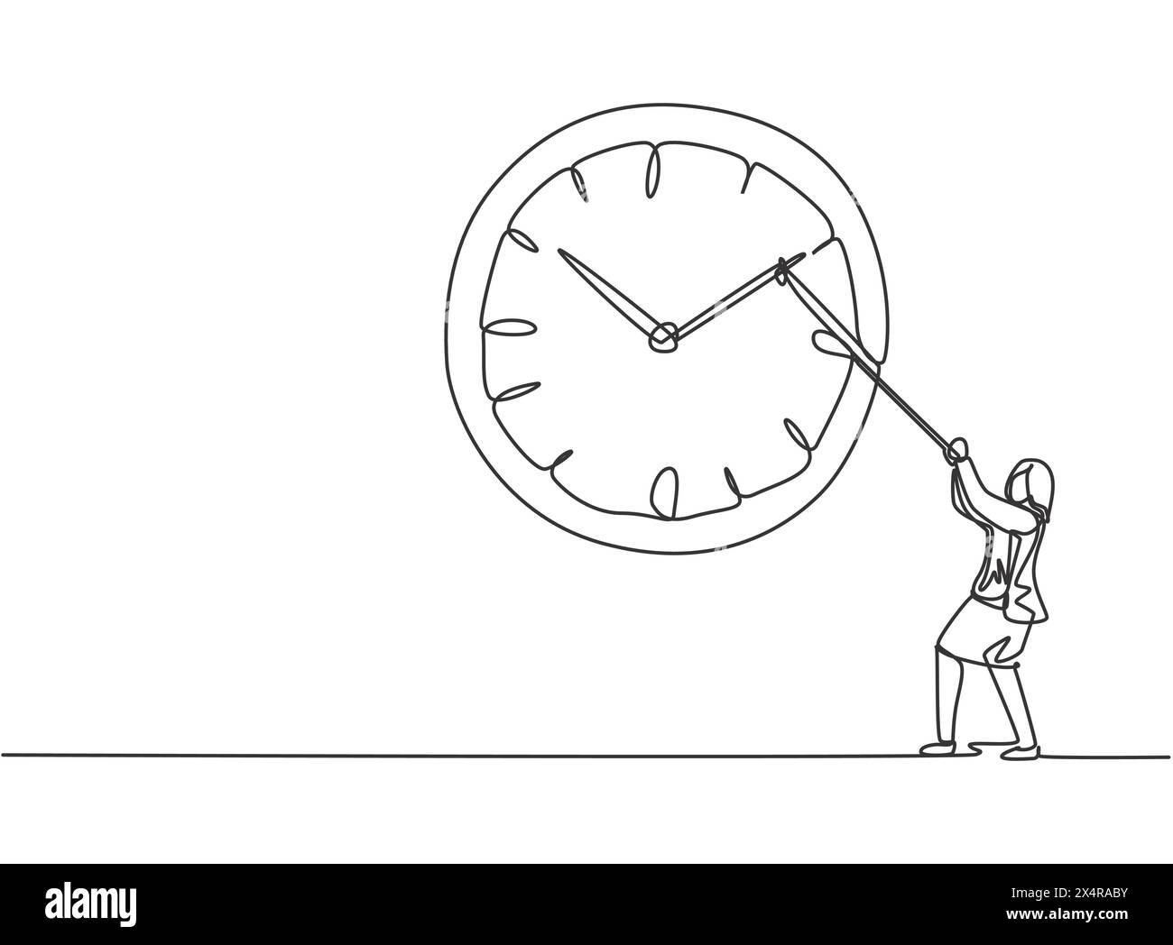 Single one line drawing of young business woman pulling clockwise of ...