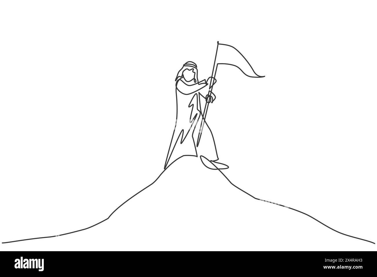 Single continuous line drawing young Arabic businessman planting the ...