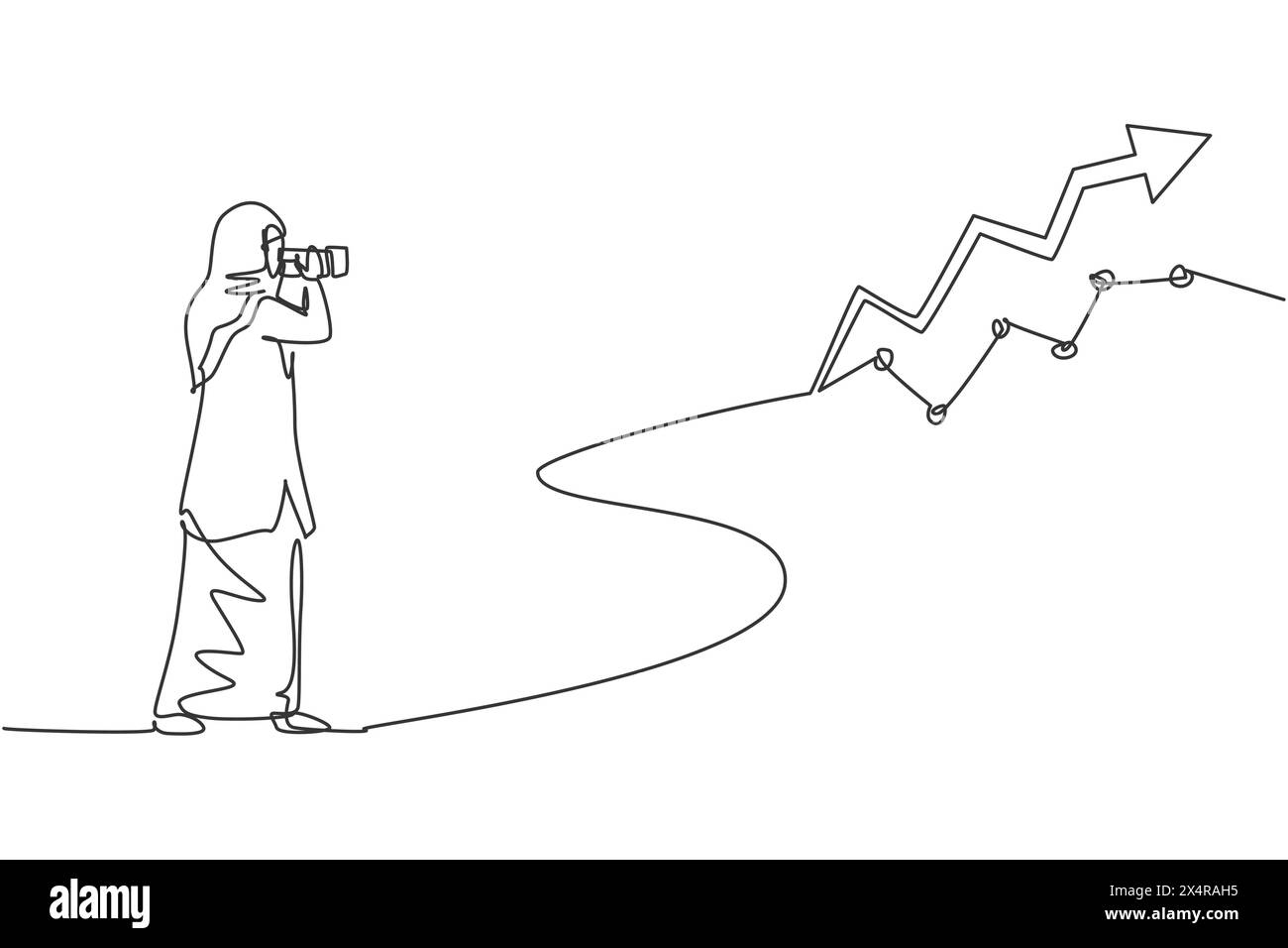 Single continuous line drawing young beauty Arabian manager looking ...