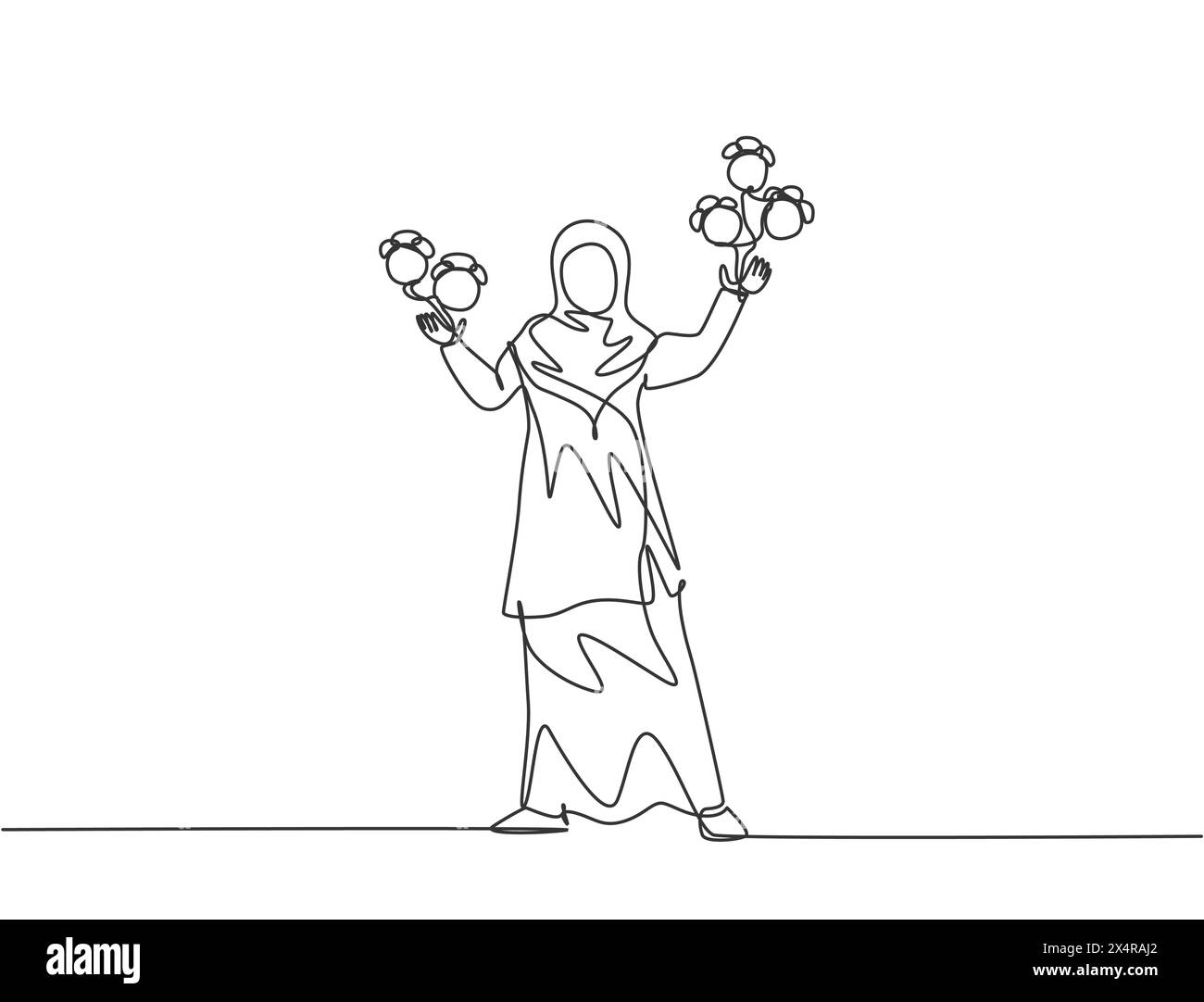 Single one line drawing of young Arabian business woman juggling alarm ...