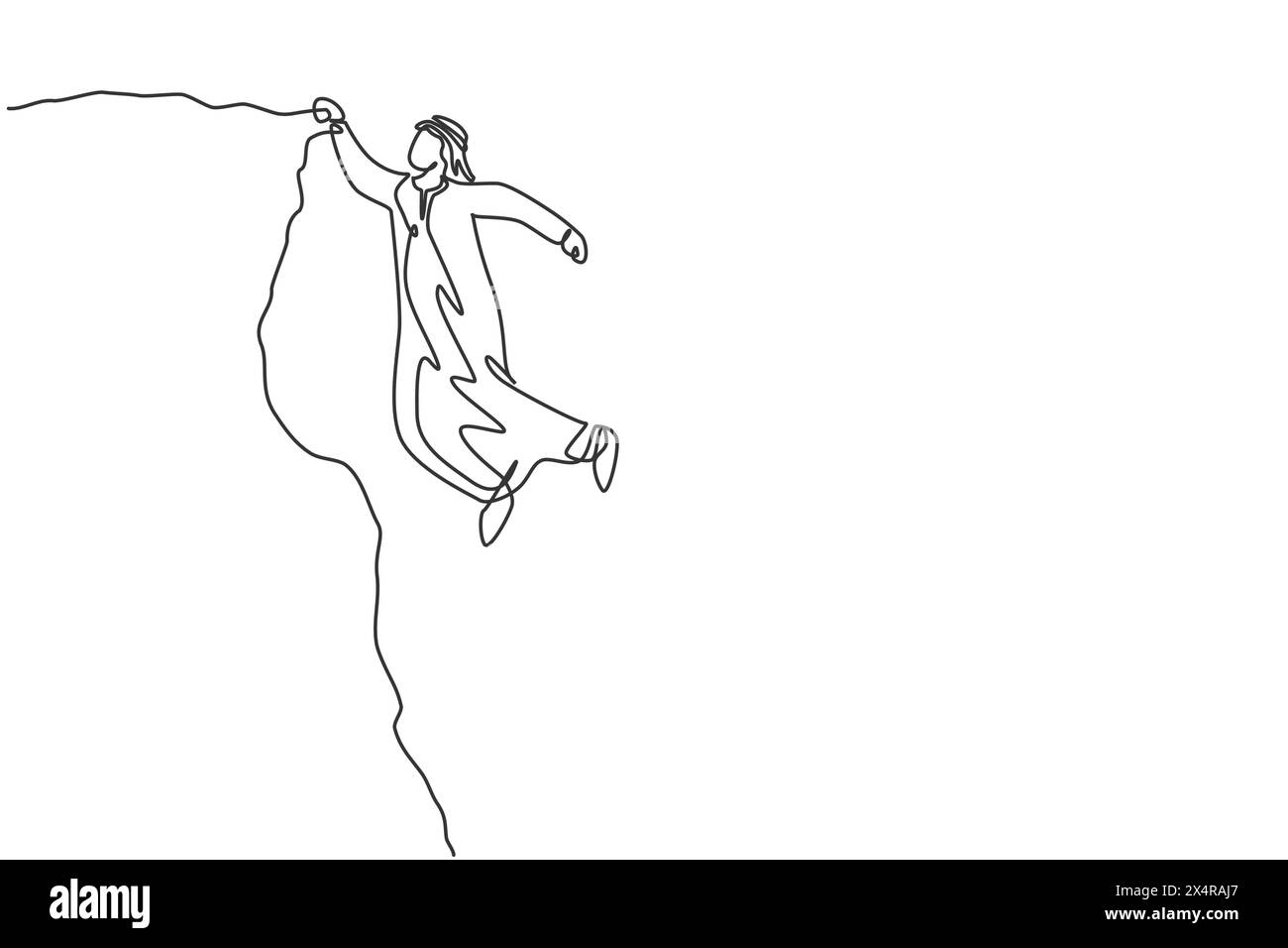 Continuous one line drawing of young handsome Arab male worker hanging ...
