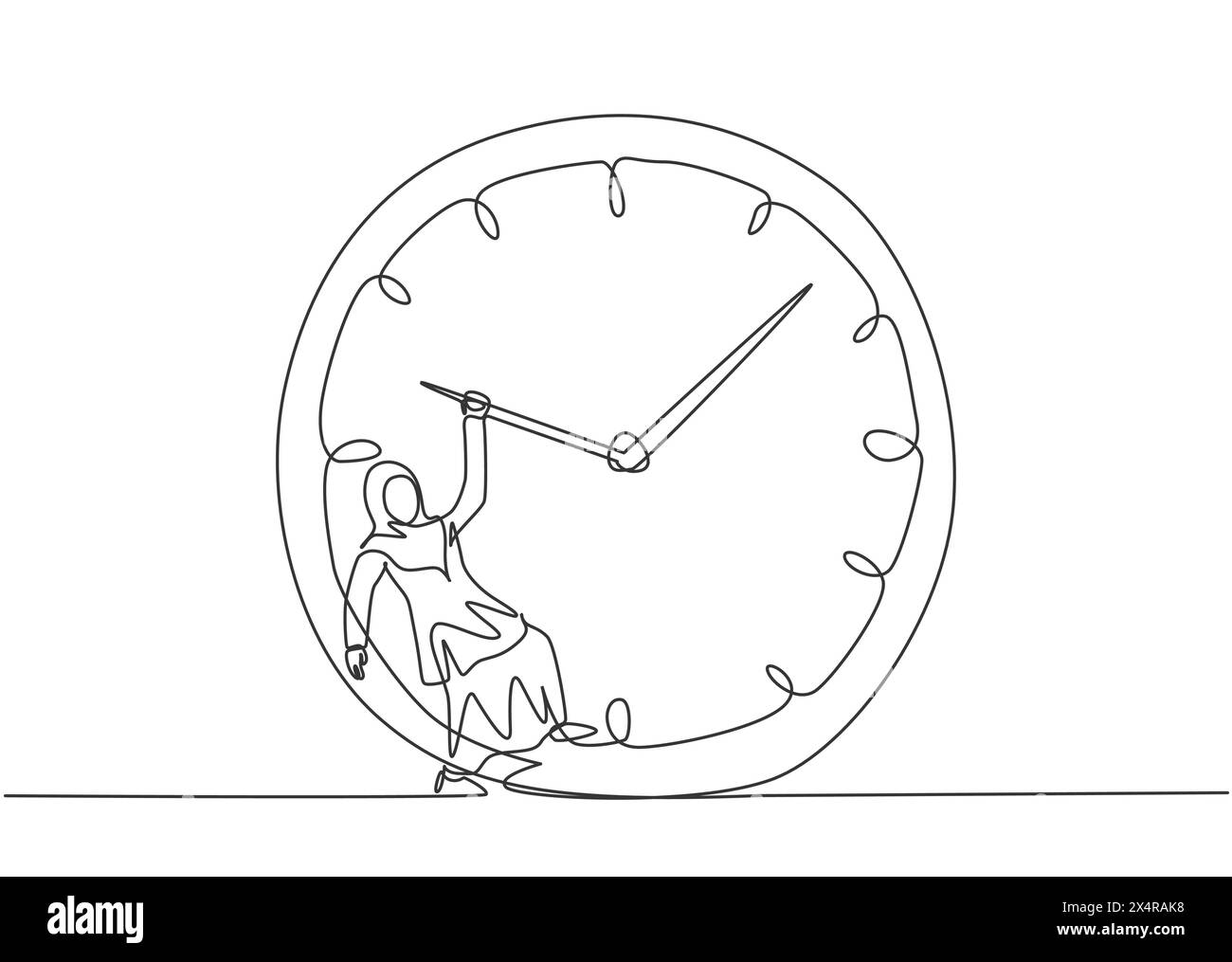 Single continuous line drawing young Arab business woman Hanging on ...