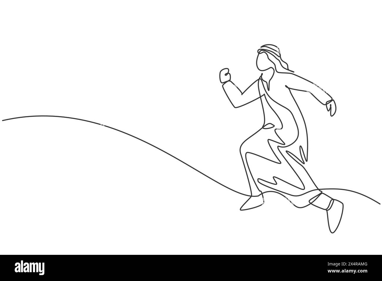 Single continuous line drawing of young Arabic businessman far jumping ...