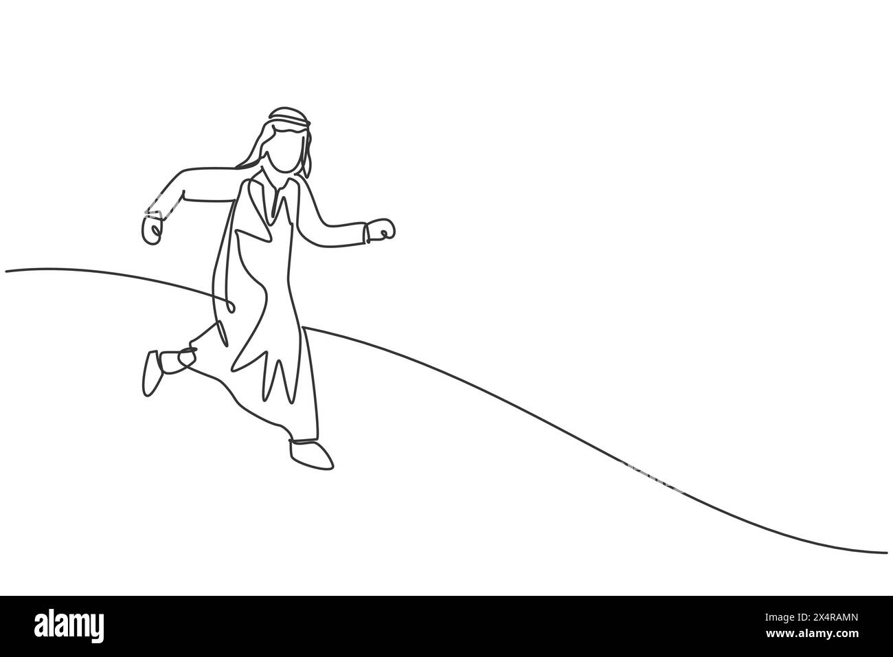 Single continuous line drawing of young Arab businessman running fast ...