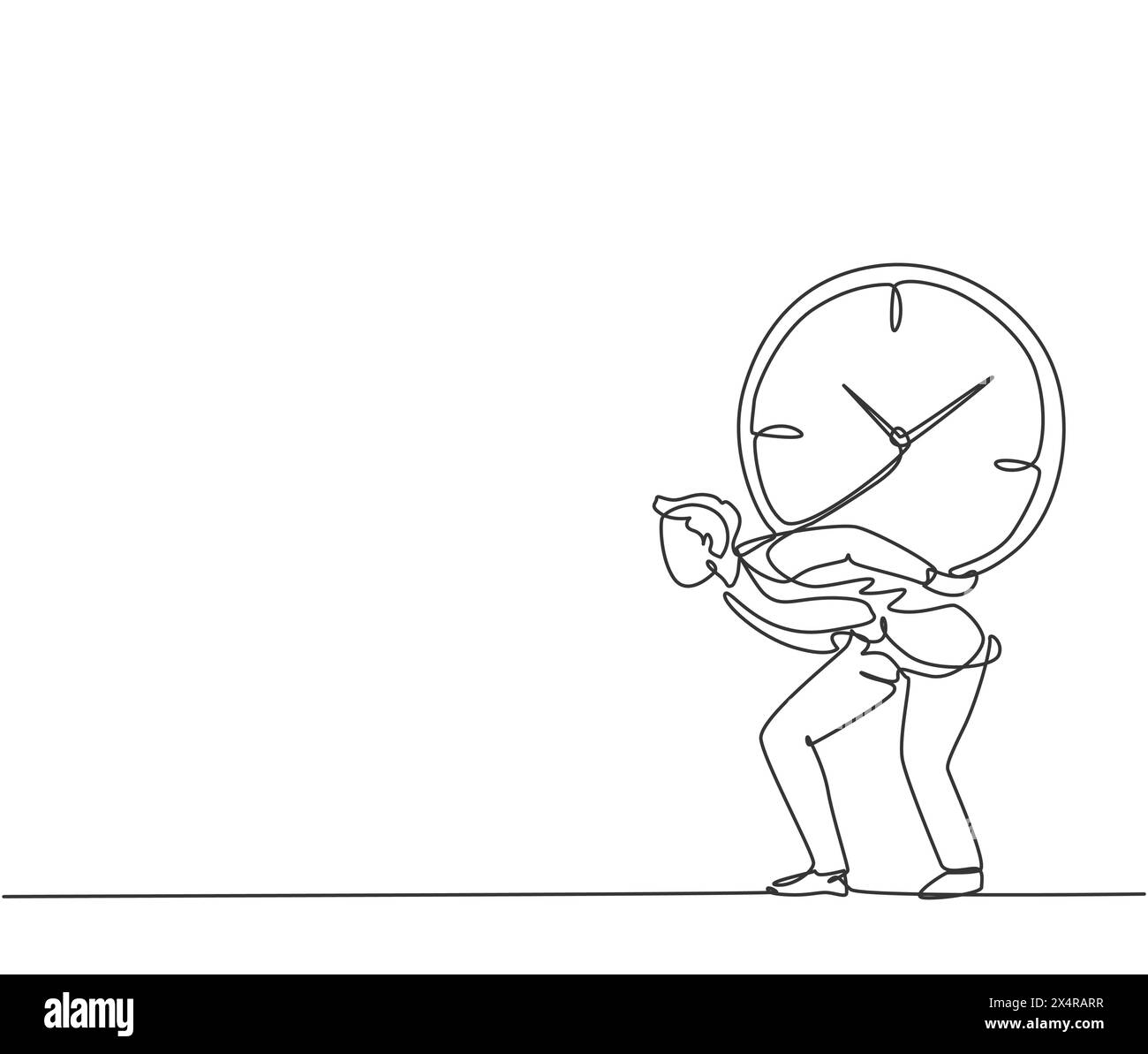 Single one line drawing of young business man shouldered heavy big ...