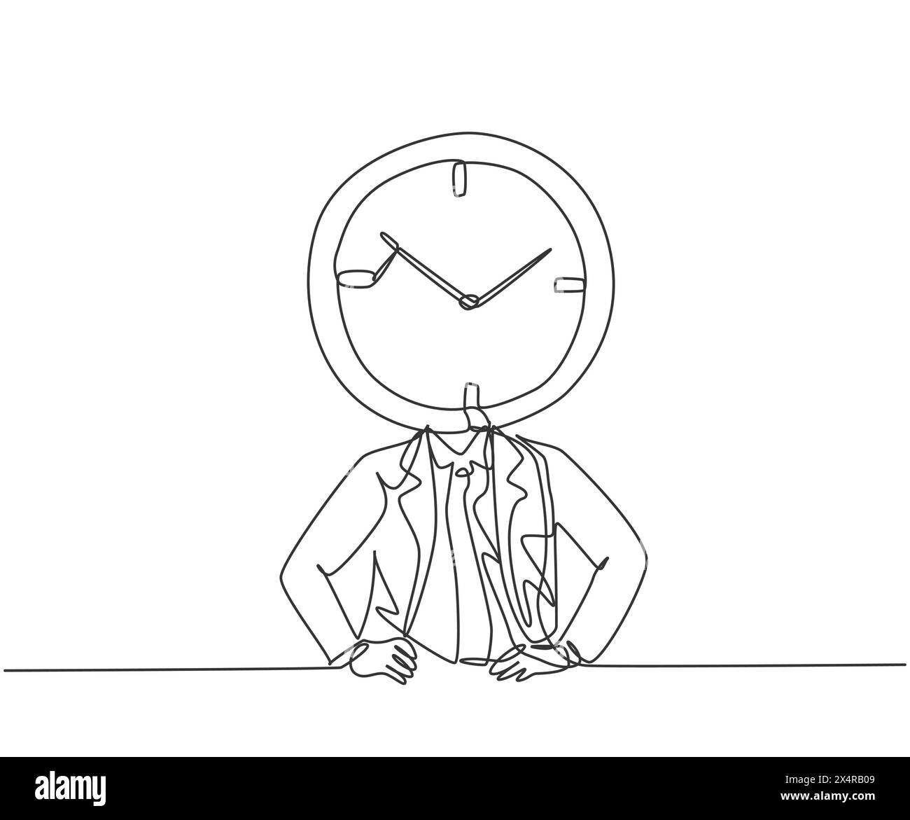 Single one line drawing of young business man with analog clock head at ...