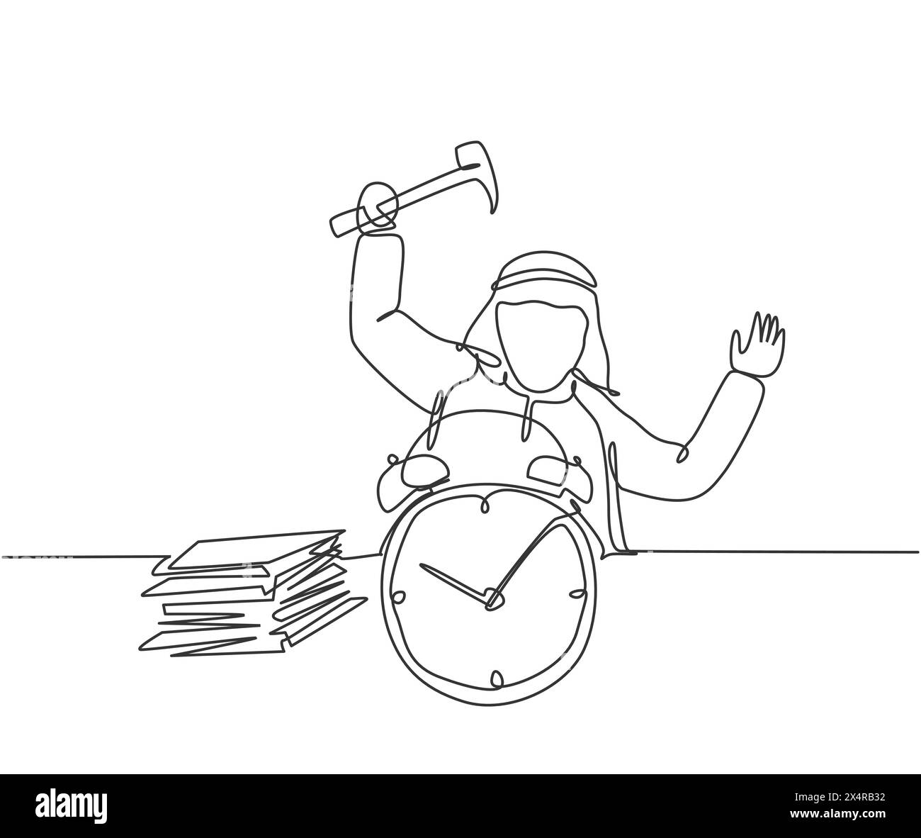 Single one line drawing of young stressful Arabian businessman hit the ...