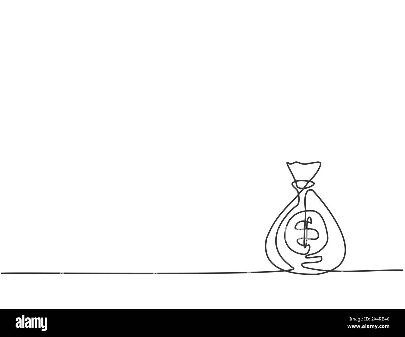 Single continuous line drawing of bank money bag on the floor ...